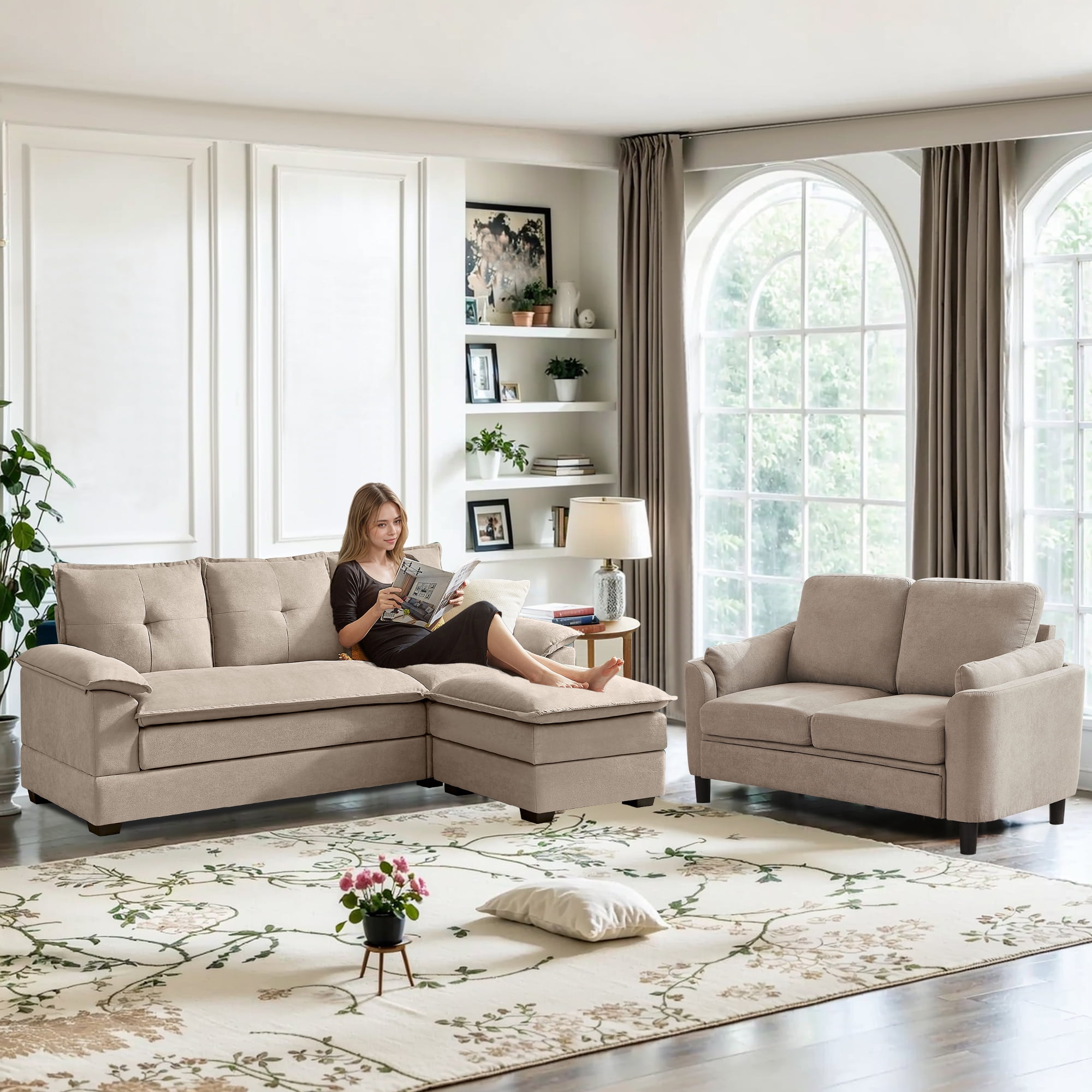 Pingliang Home Convertible Sectional Sofa Cloud Couch with Reversible ...