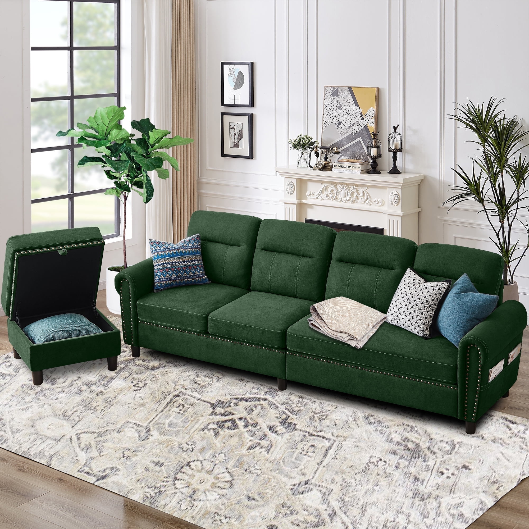 Pingliang Home Convertible L-Shaped Sofa with Storage Ottoman, 4-Seat ...