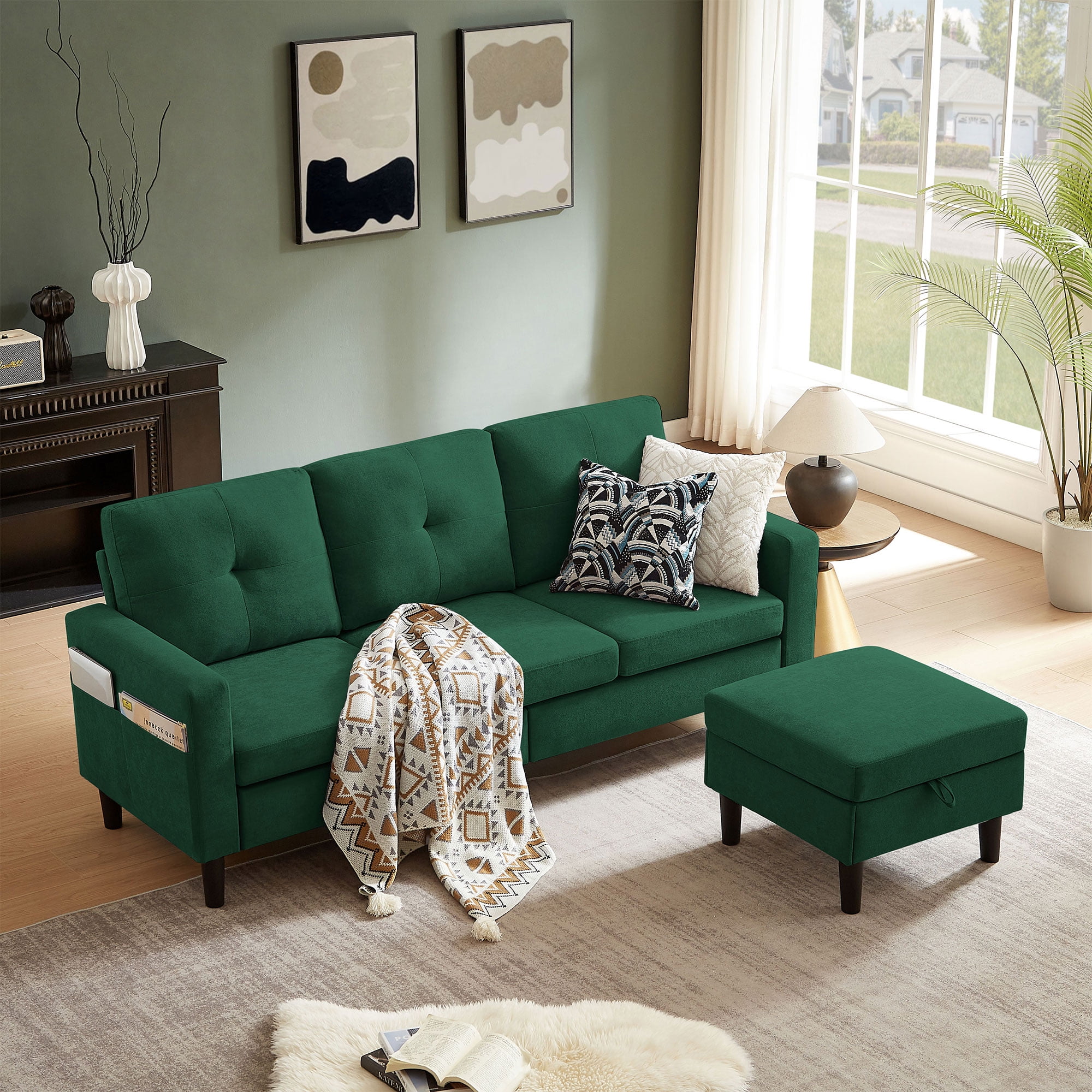 Pingliang Home Convertible Sectional Sofa with Footstool Living Room ...