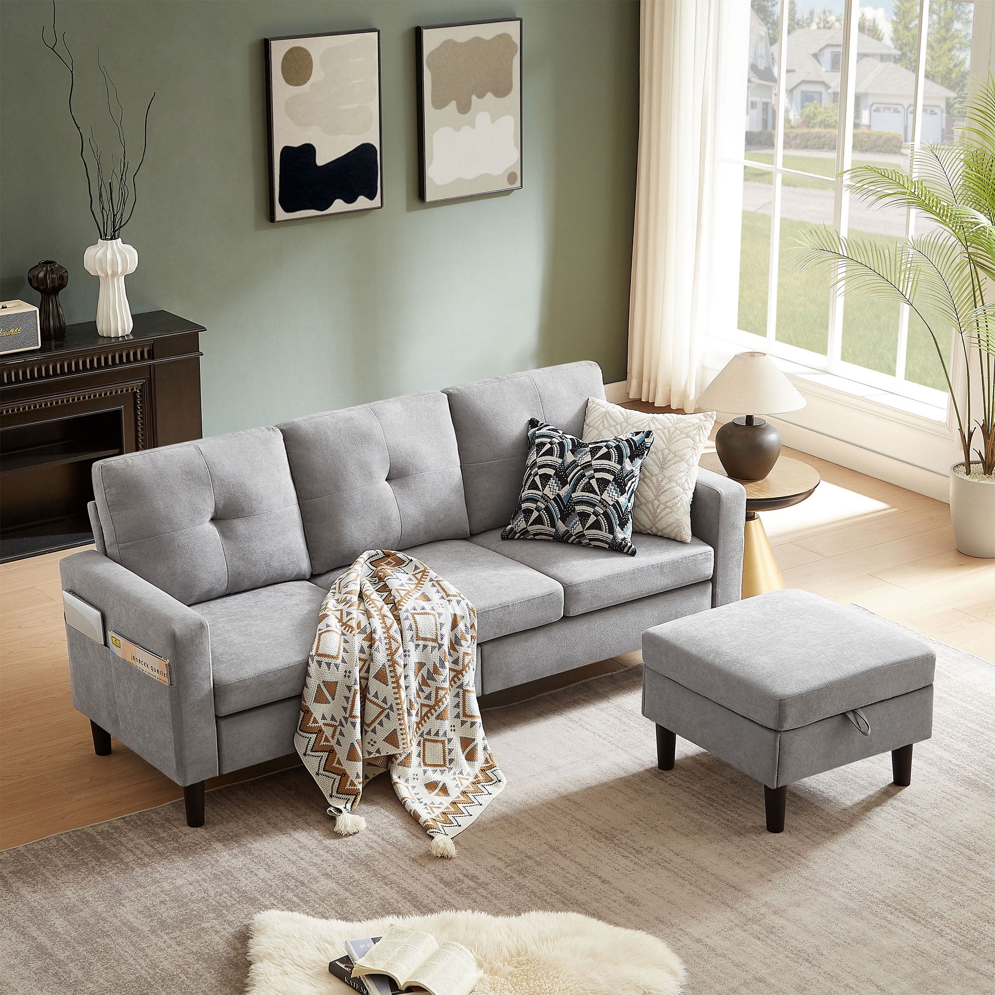 Pingliang Home Convertible Sectional Sofa with Footstool Living Room ...
