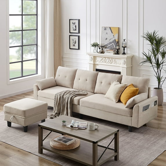 Pingliang Home Convertible Sofa with Adjustable Ottoman, 4-Seater L ...