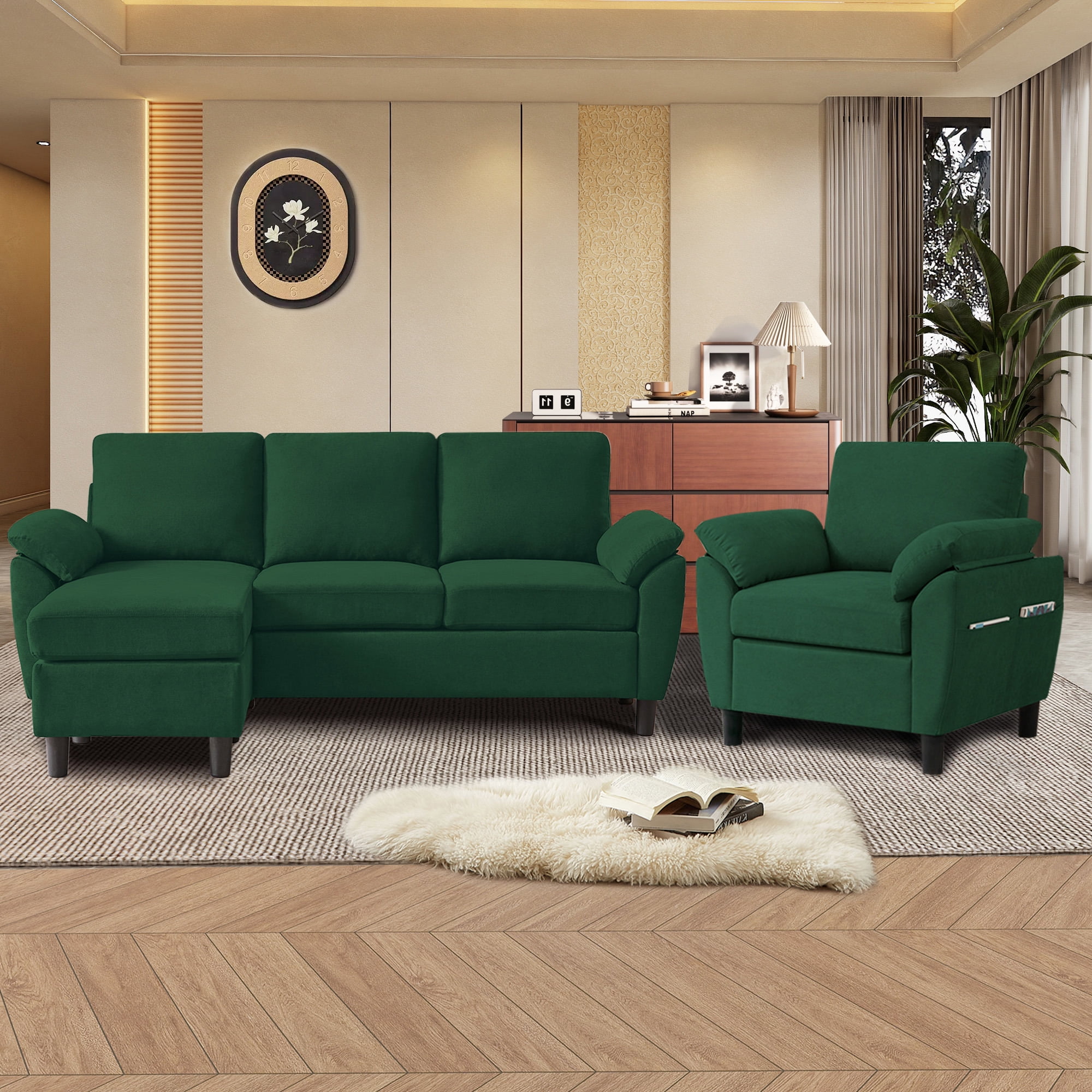 Pingliang Home Convertible Sectional Sofa with Rversible Chaise and ...