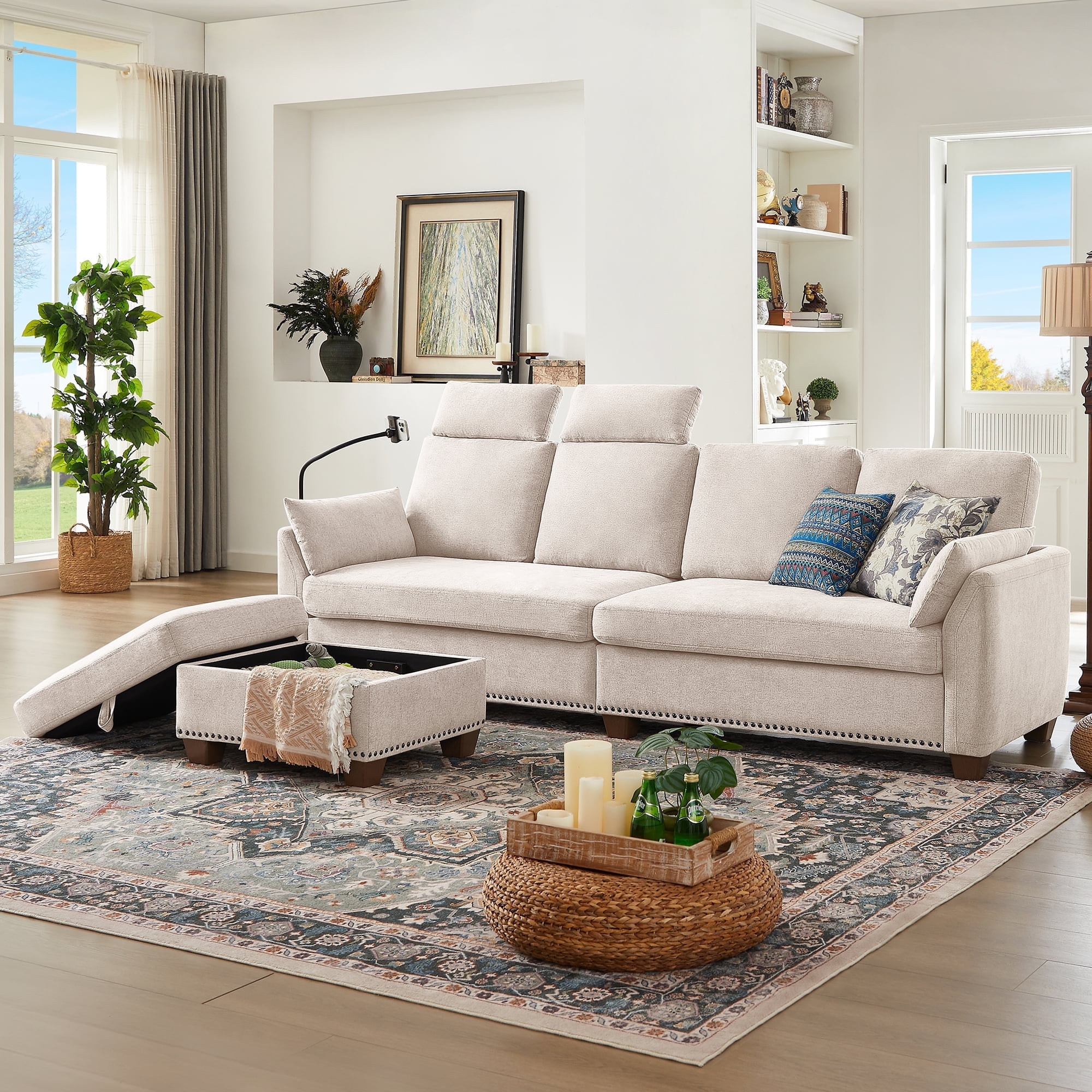 Pingliang Home Convertible Sectional Sofa with Storage Ottoman, Modern ...