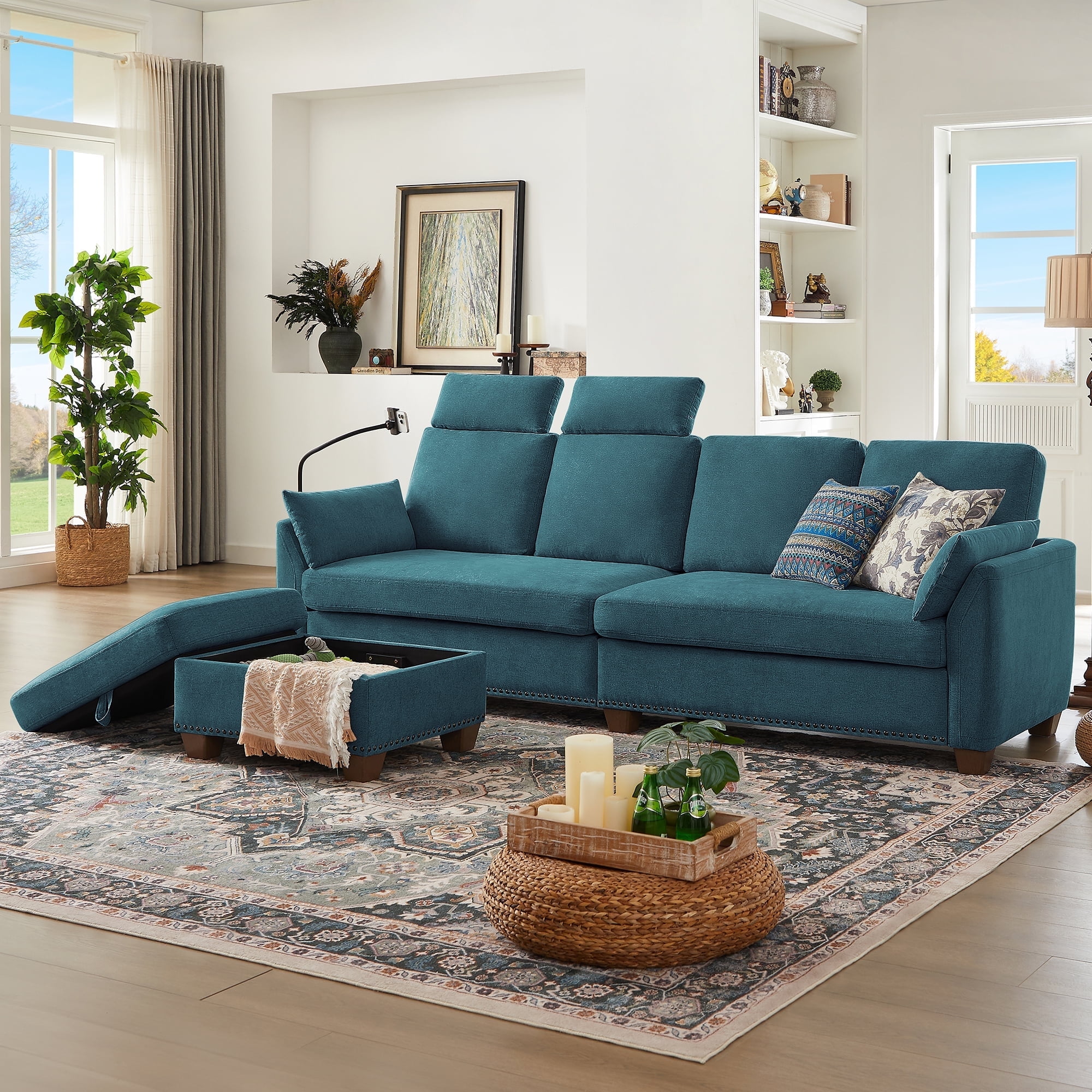 Pingliang Home Convertible Sectional Sofa with Storage Ottoman, Modern ...