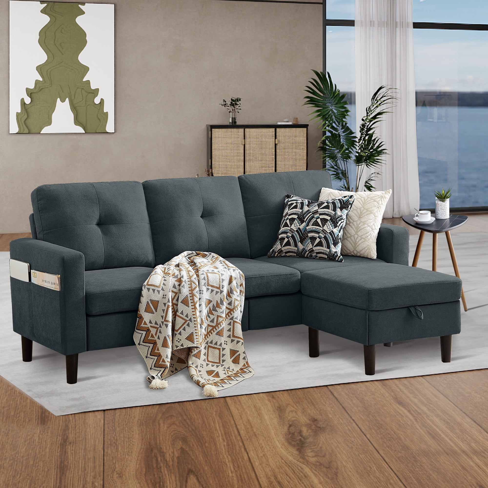 Pingliang Home Convertible Sectional Sofa with Storage Ottoman and Side ...