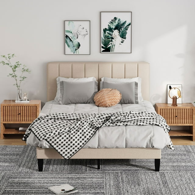 Pingliang Home Full Bed Frame with Adjustable Upholstered Headboard ...