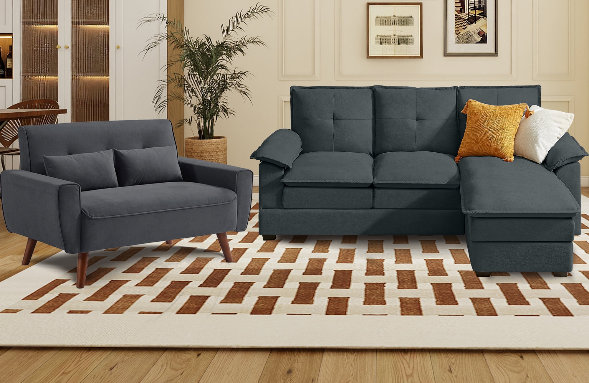 Pingliang Home Furniture Set, Convertible Sectional Sofa Couch with ...