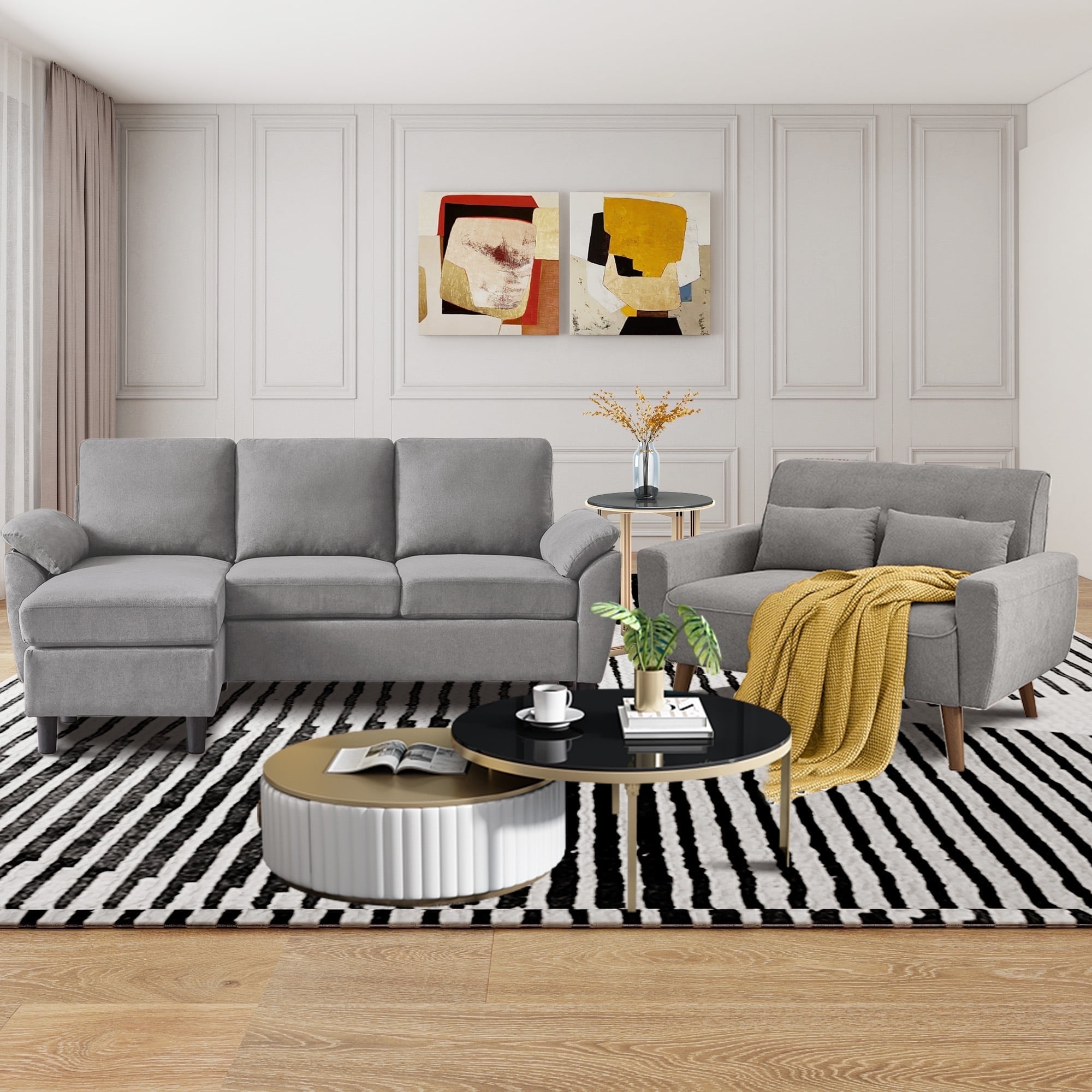 Pingliang Home Furniture Set,Convertible Sectional Sofa Couch with ...