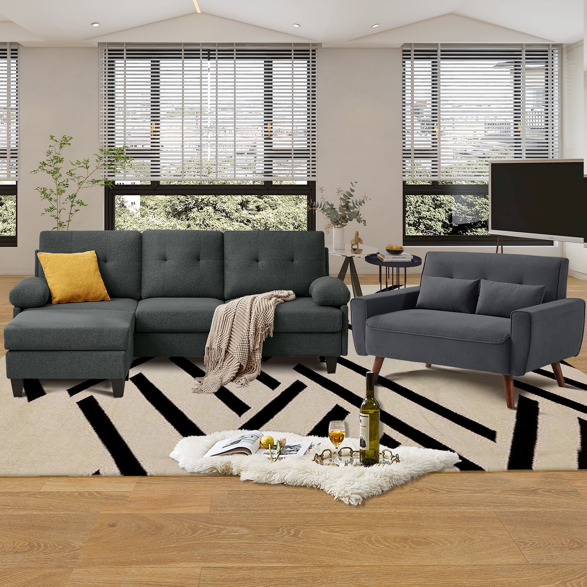 Pingliang Home Living Room Furniture Set of Convertible L-shaped Sofa ...