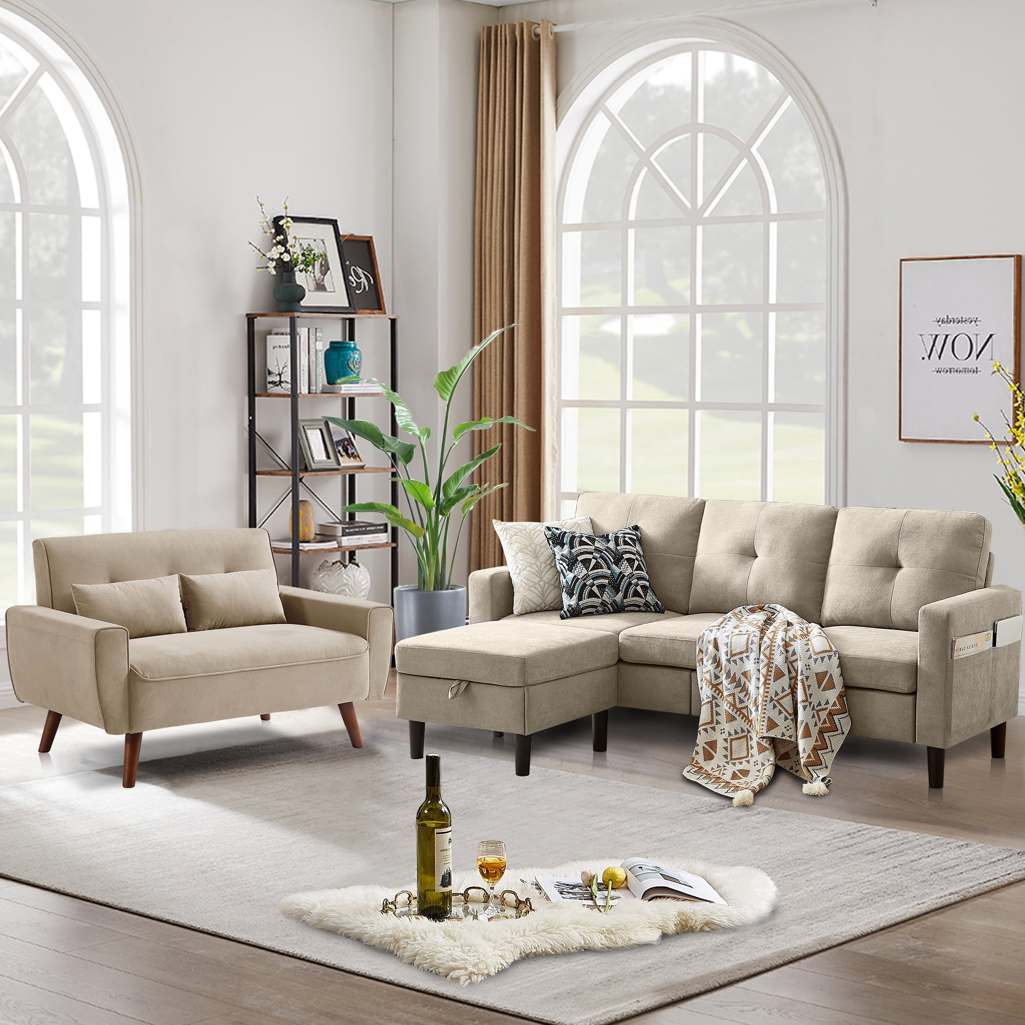 Pingliang Home Living Room Furniture Set,Convertible Sectional Sofa ...