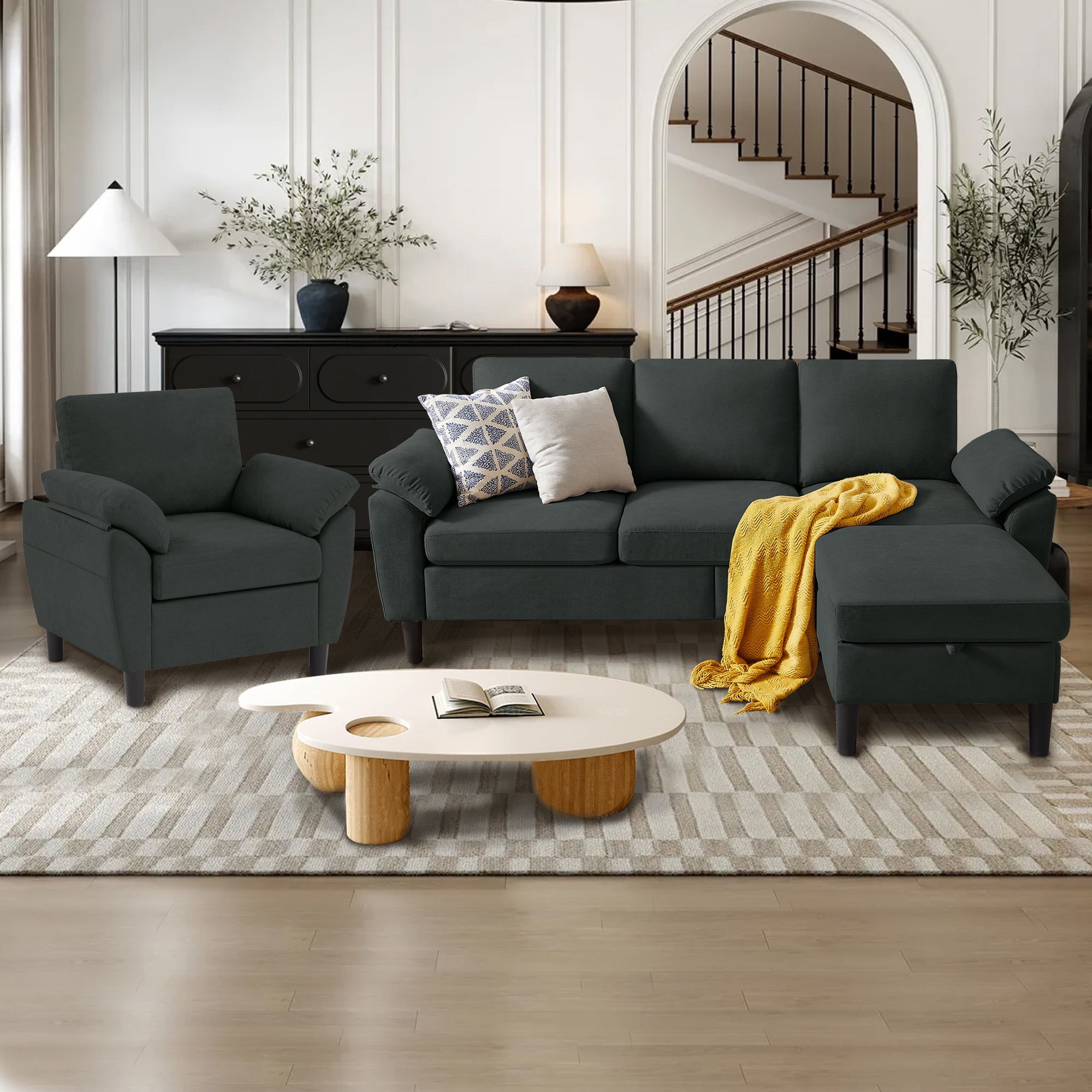 Pingliang Home Living Room Sectional Sofa with Storage Ottoman and ...