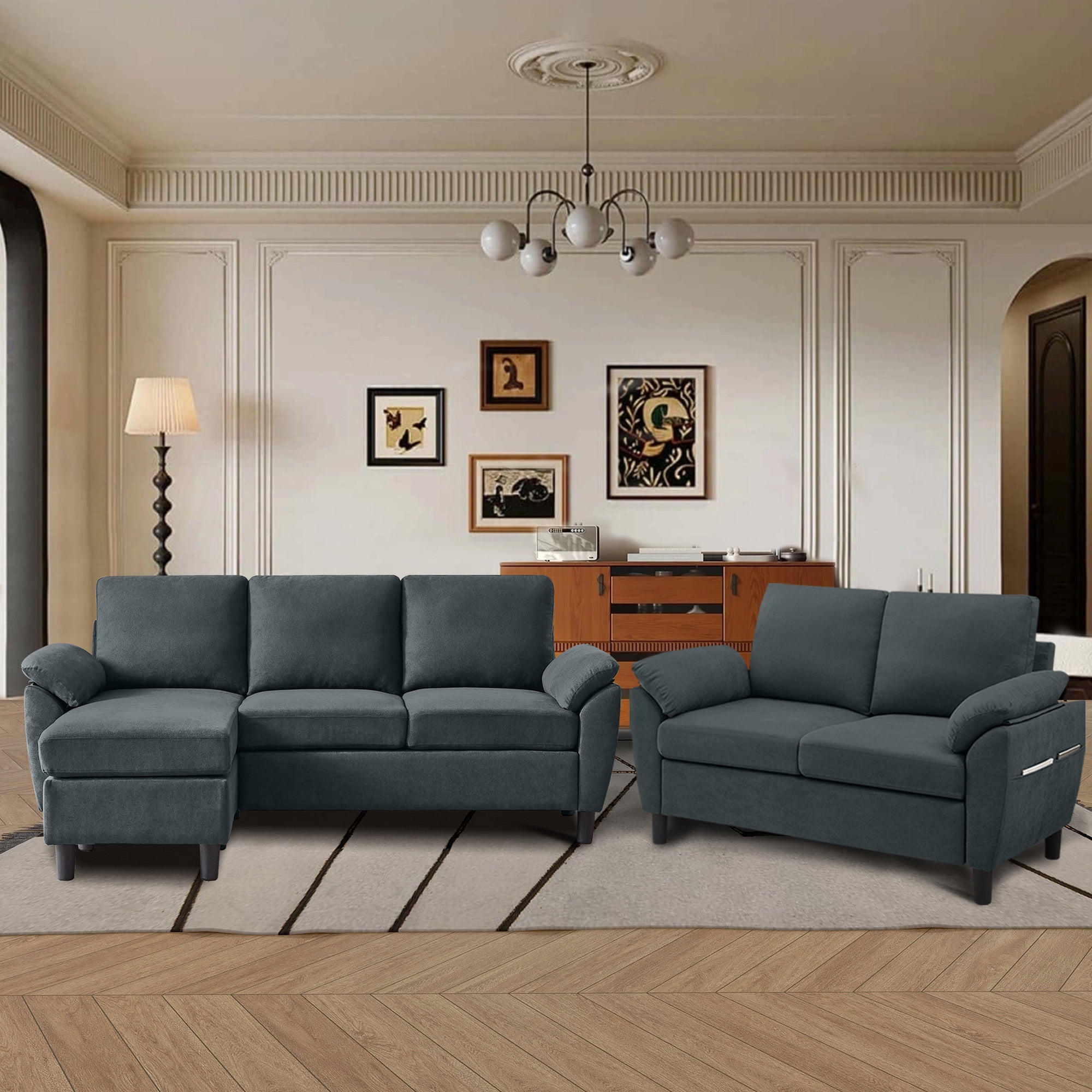 Pingliang Home Modern Convertible Sectional Sofa Couch with Ottoman and ...