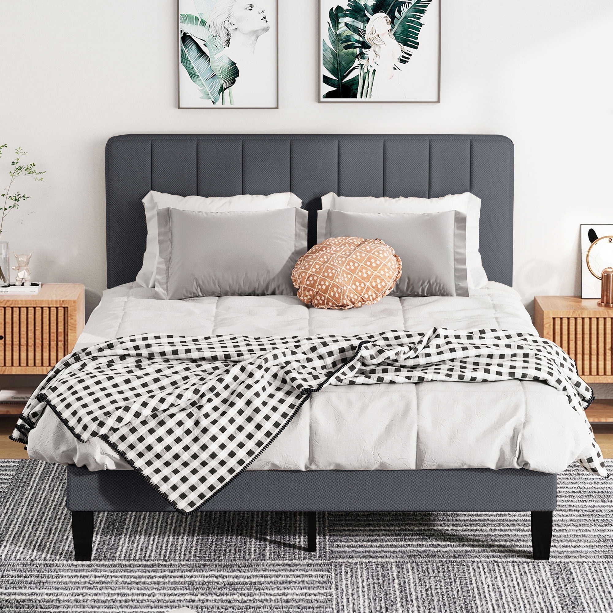 Pingliang Home Queen Size Bed Frame with Adjustable Upholstered ...