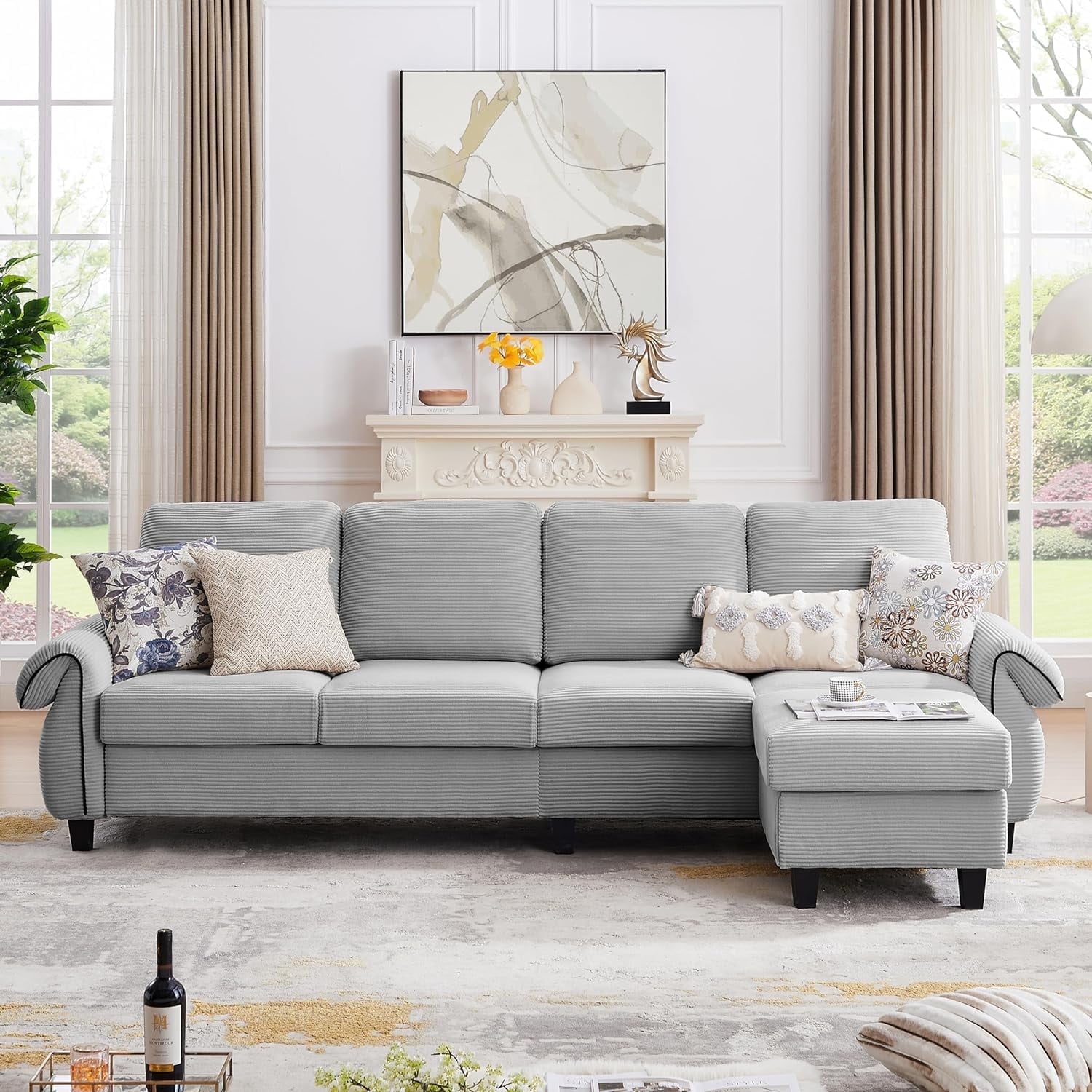 Pingliang Home Sectional Sofa 4 Seat L-shaped Couch with Ottoman,Modern ...