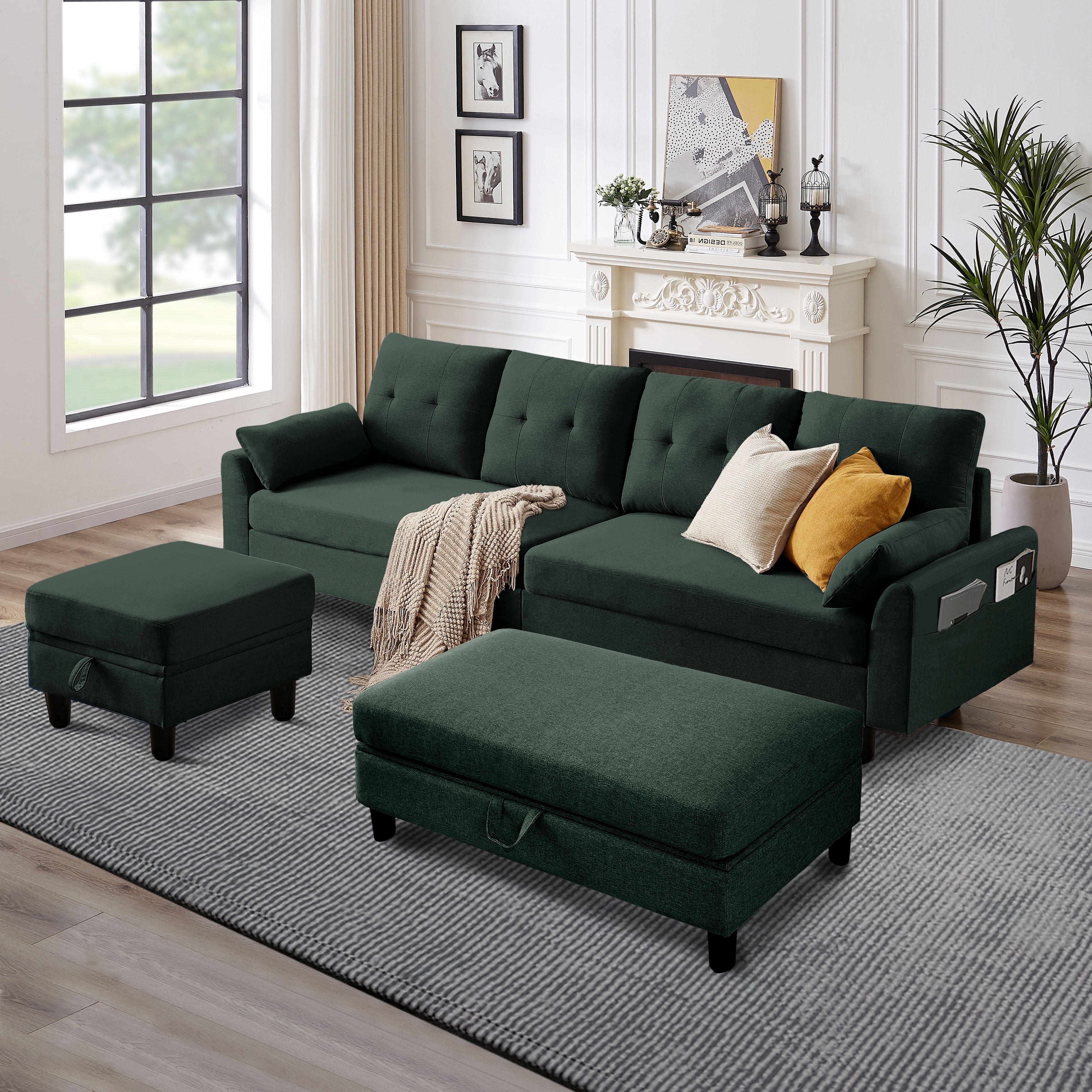 Pingliang Home L-Shaped Sectional Sofa with Convertible Ottoman, Ideal ...