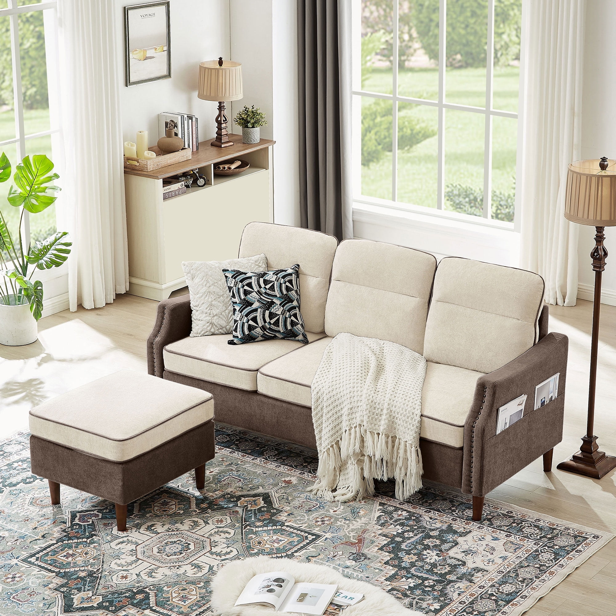 Pingliang Home Convertible Sectional Sofa with Footstool Living Room ...