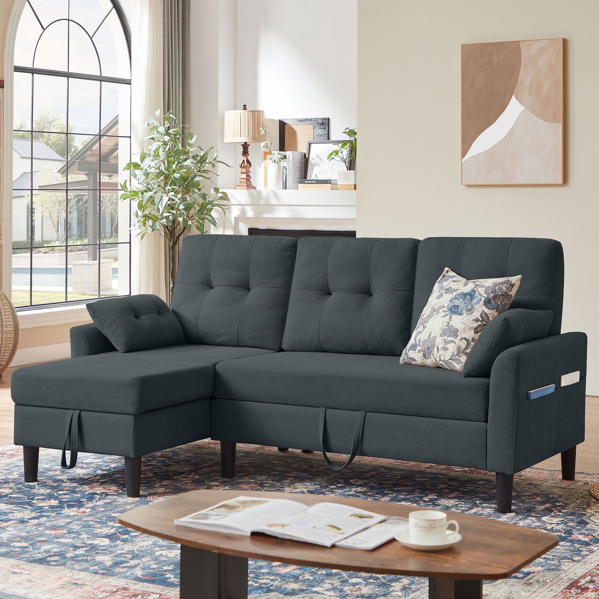 Pingliang Home Sleeper Sofa Pull Out Sectional Sofa Bed with Reversible ...