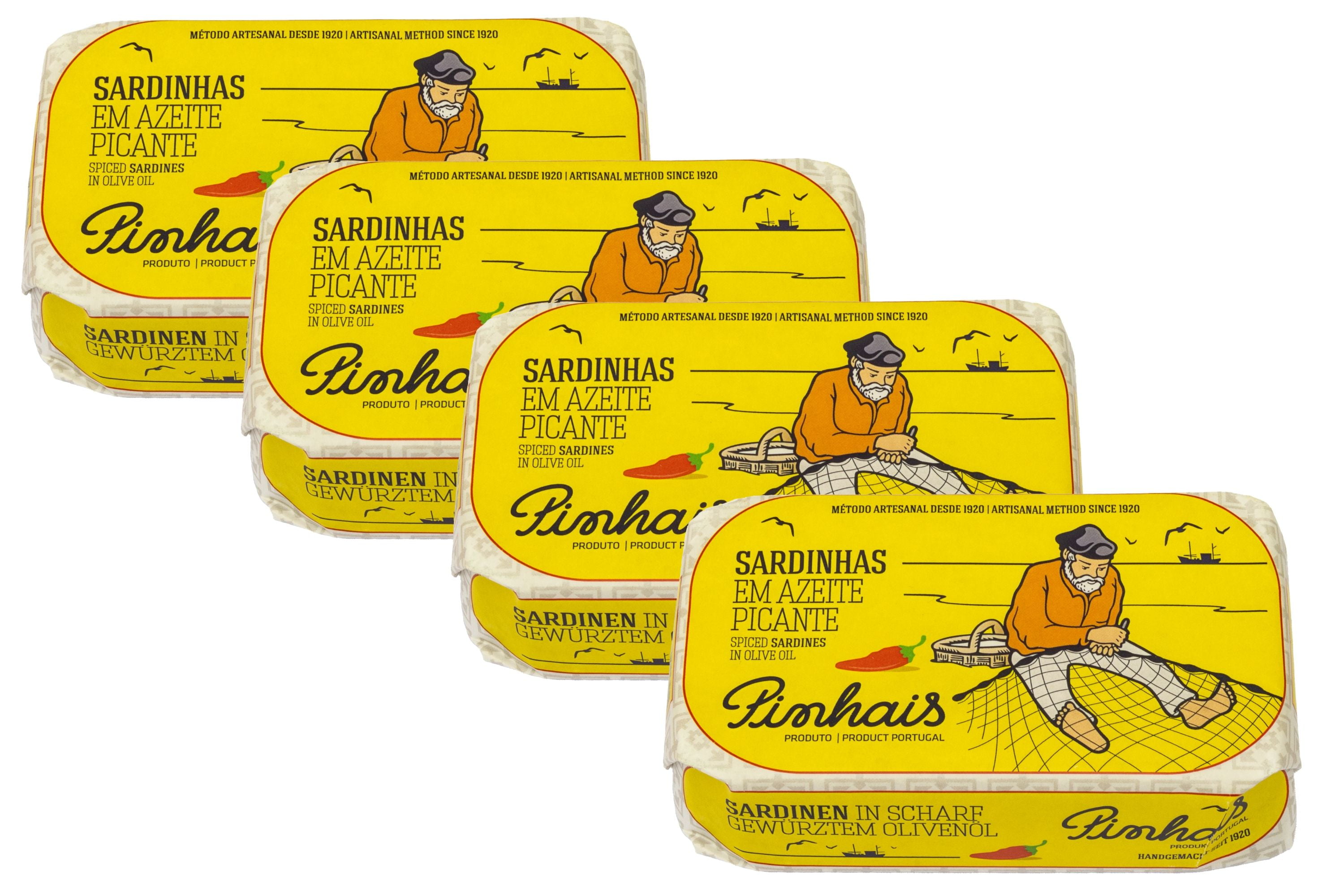 Pinhais Spiced Canned Sardines in Virgin Olive Oil, 4.4oz (Pack of 4 ...