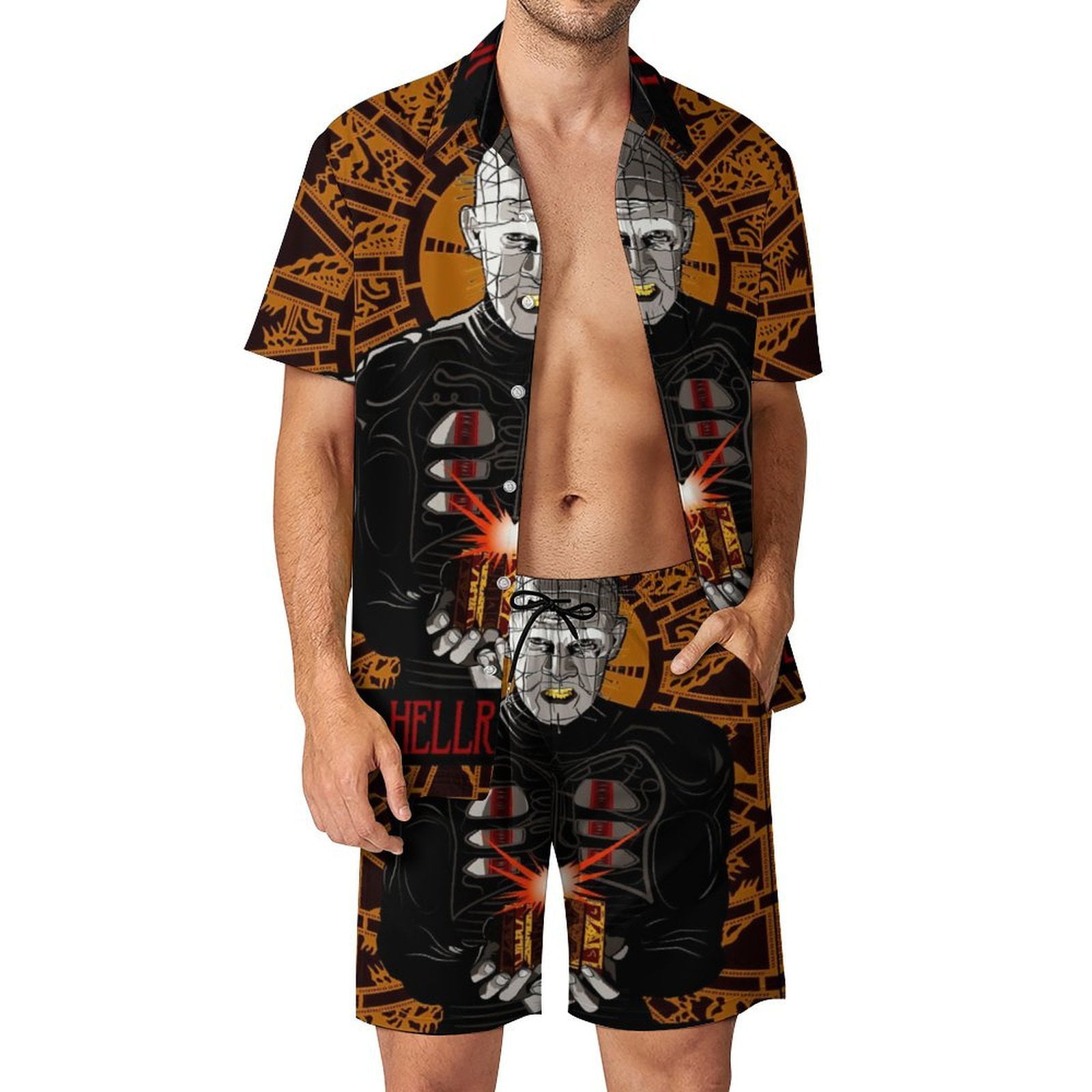 ‎Pinhead Men's Beach Suit 2 Piece Outfits Hawaiian Button Down Shirts ...