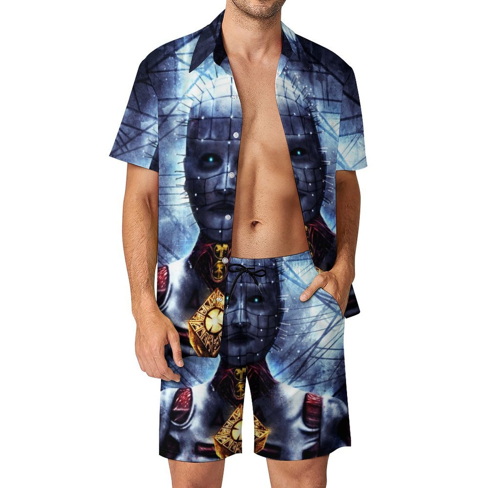 ‎Pinhead Men's Beach Suit 2 Piece Outfits Hawaiian Button Down Shirts ...