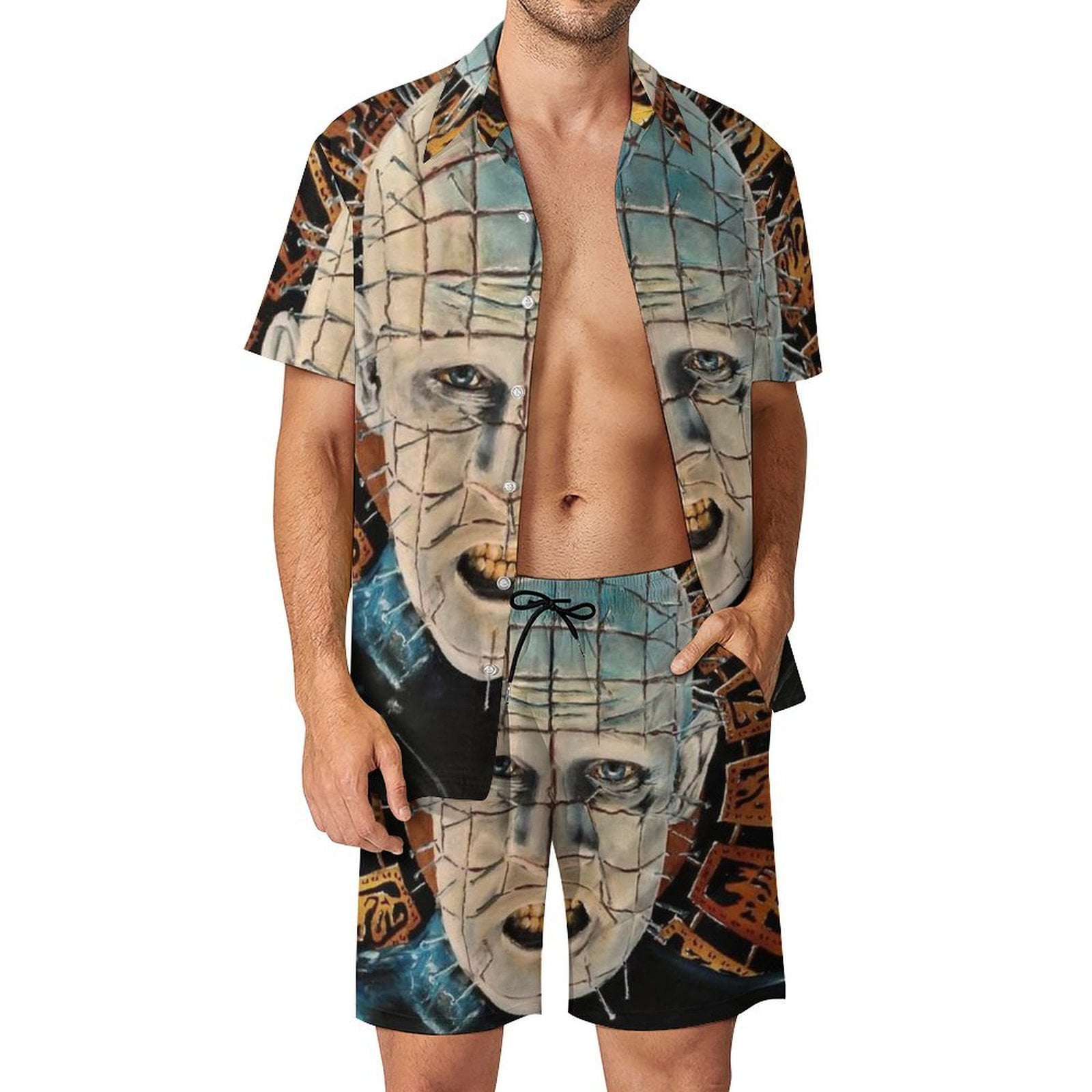 ‎Pinhead Men's Beach Suit 2 Piece Outfits Hawaiian Button Down Shirts ...