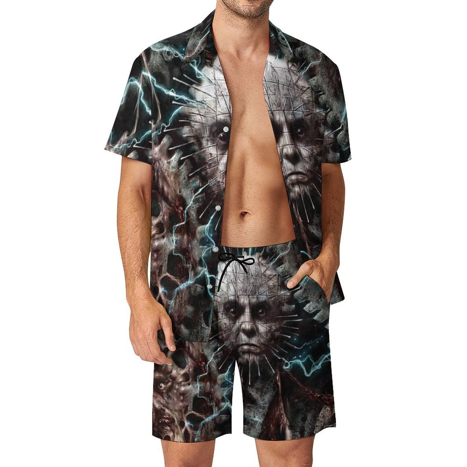 ‎Pinhead Men's Beach Suit 2 Piece Outfits Hawaiian Button Down Shirts ...