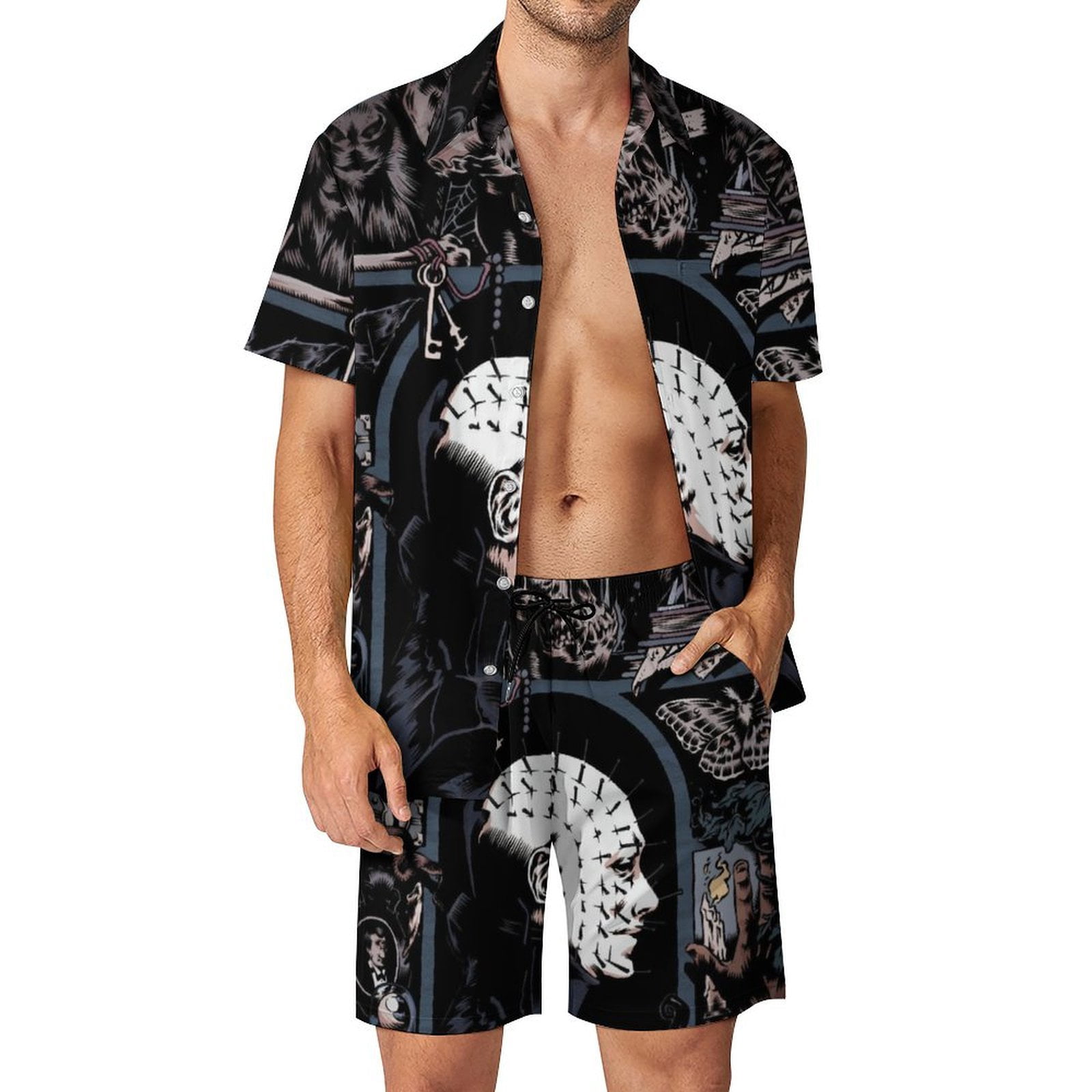 ‎Pinhead Men's Beach Suit 2 Piece Outfits Hawaiian Button Down Shirts ...