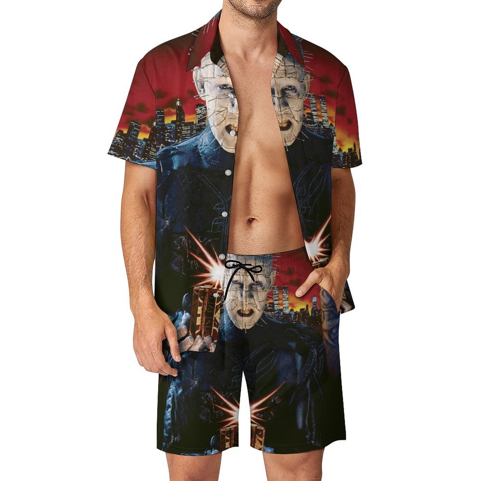 ‎Pinhead Men's Beach Suit 2 Piece Outfits Hawaiian Button Down Shirts ...