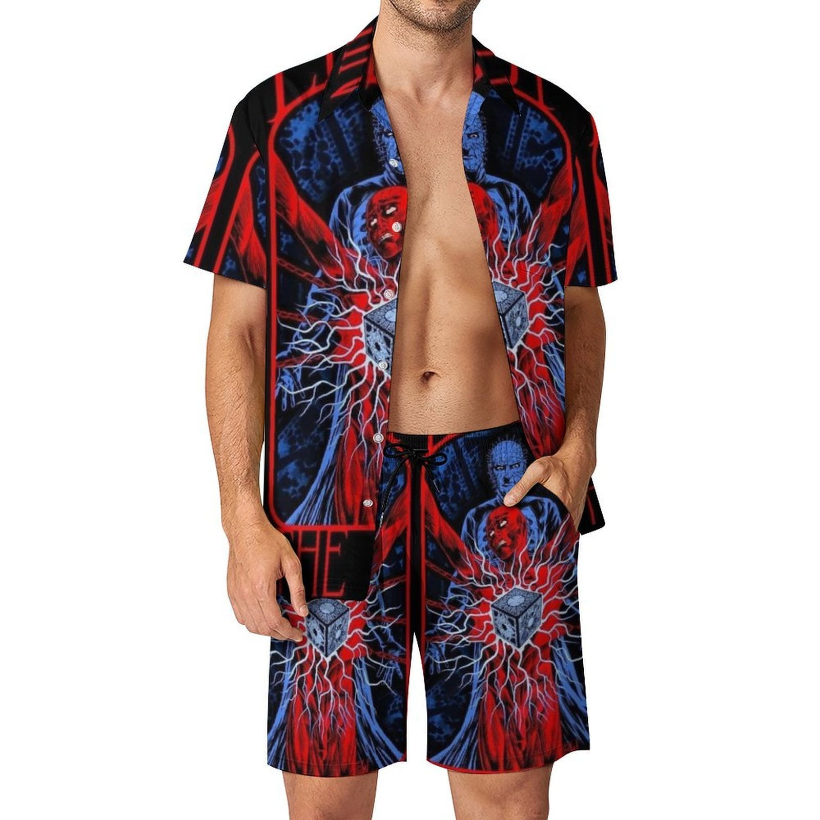‎Pinhead Men's Beach Suit 2 Piece Outfits Hawaiian Button Down Shirts ...