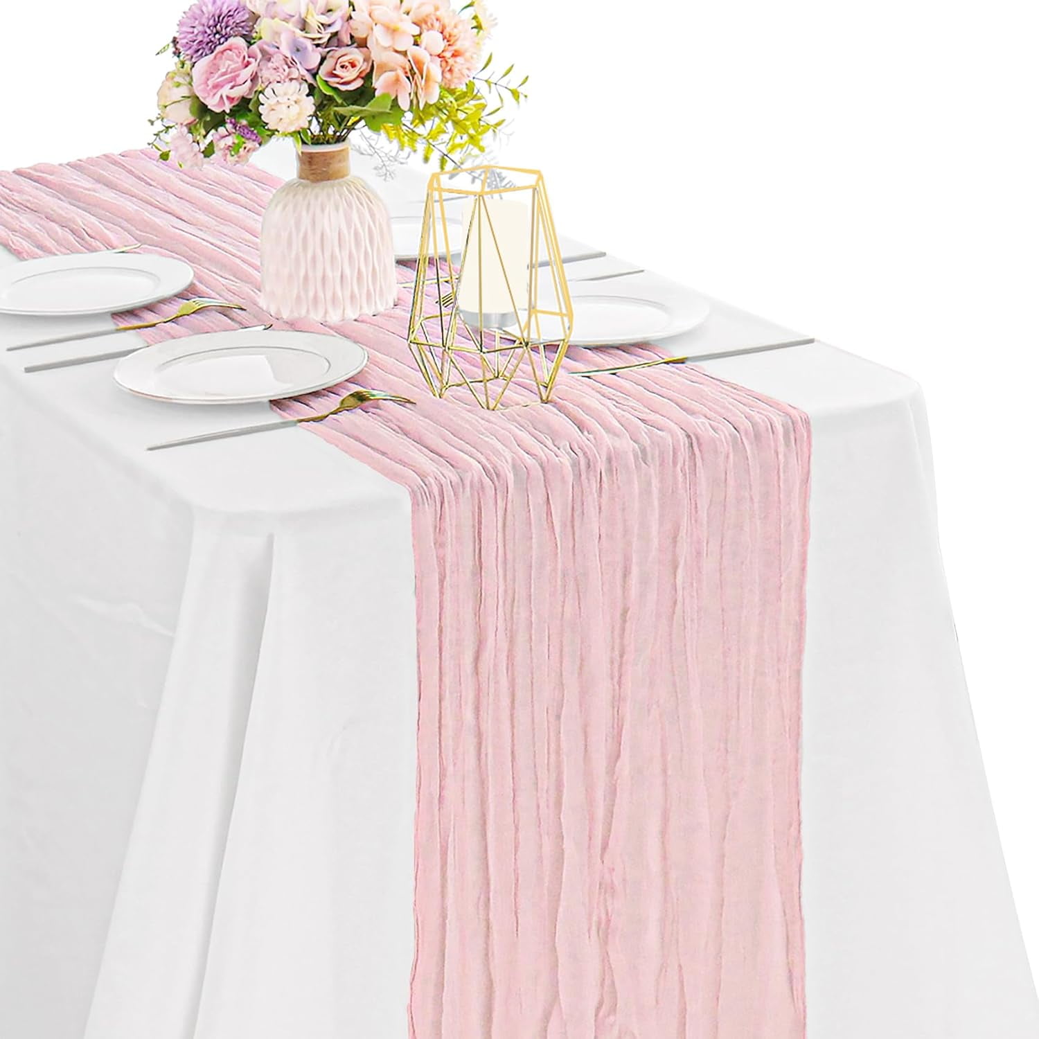Pink 10FT Cheesecloth Table Runner Boho Gauze Fabric Table Runner ...