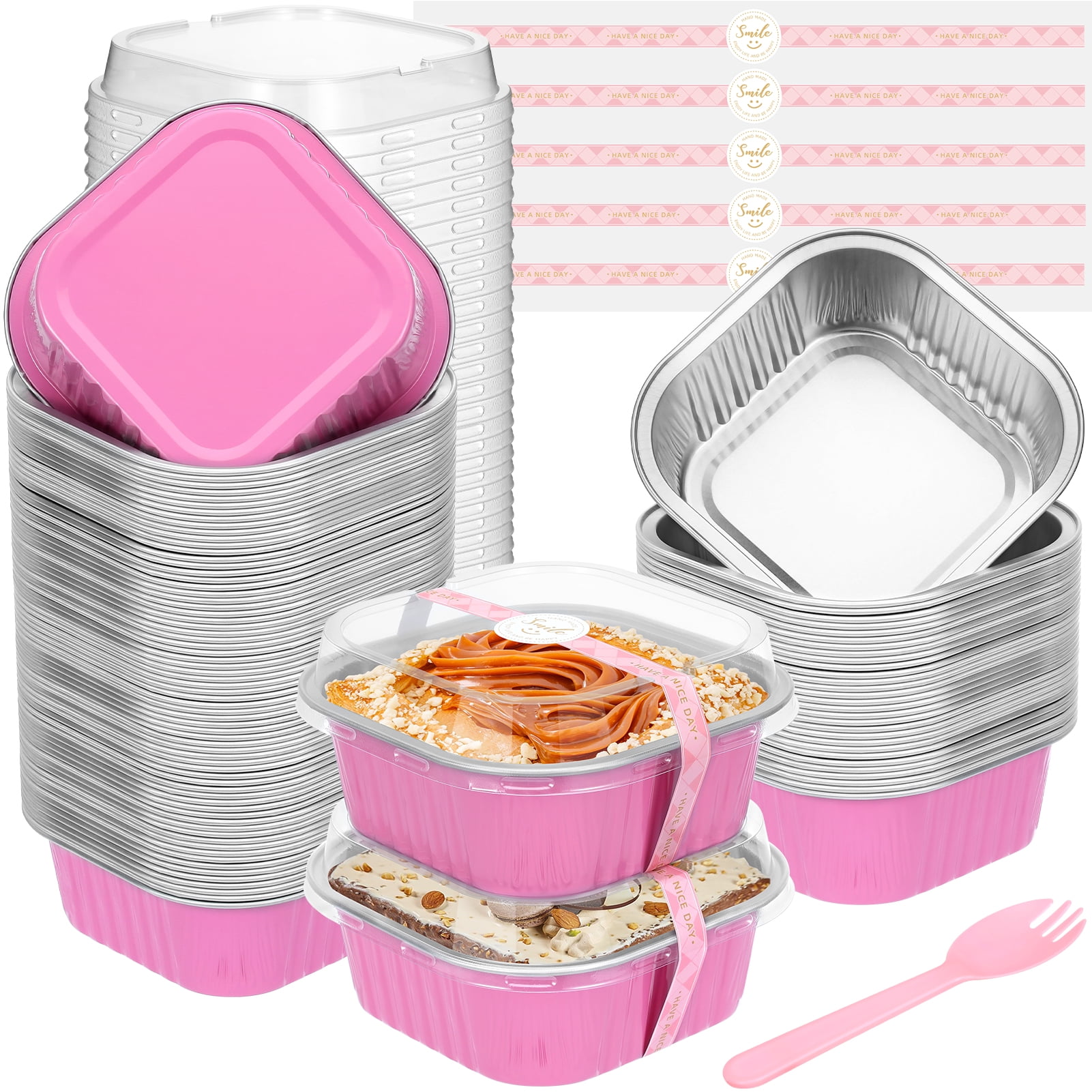 Pink 10oz Mini Loaf Pans Set (100-Pack) – Foil Baking Pans with Lids ...
