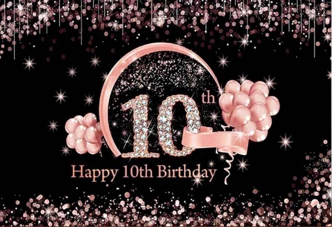 Pink 10th Photo Backdrop Happy Birthday Party Gold Balloon Boy 10 Ten ...