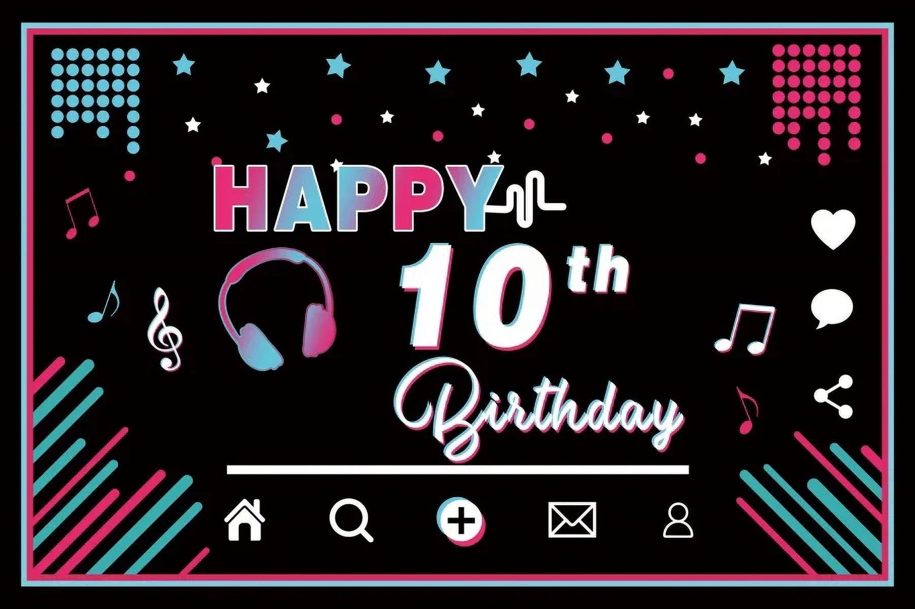 Pink 10th Photo Backdrop Happy Birthday Party Gold Balloon Boy 10 Ten ...
