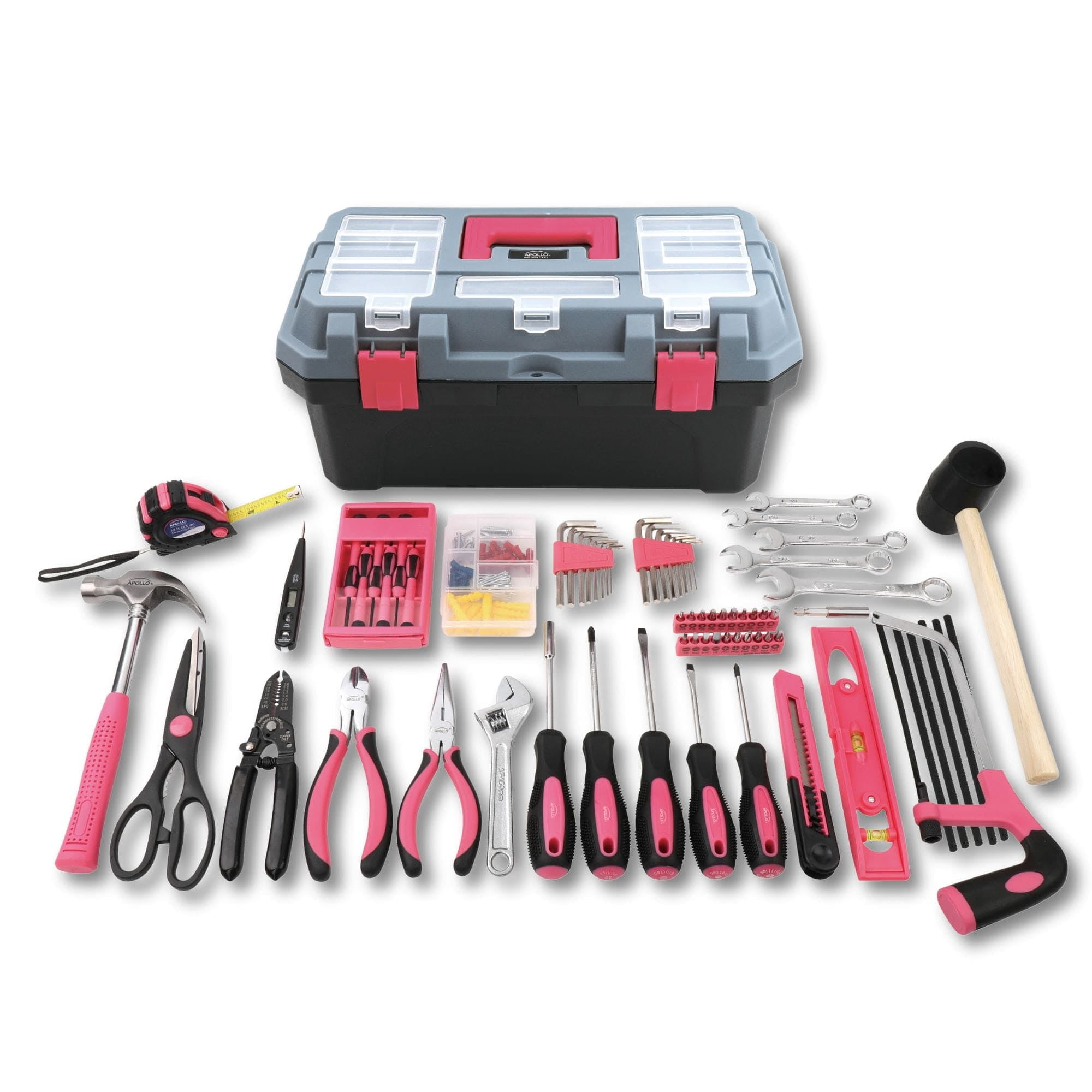 Apollo Tools Pink 170 Piece Household DIY Tool Kit, Heavy Duty Storage ...