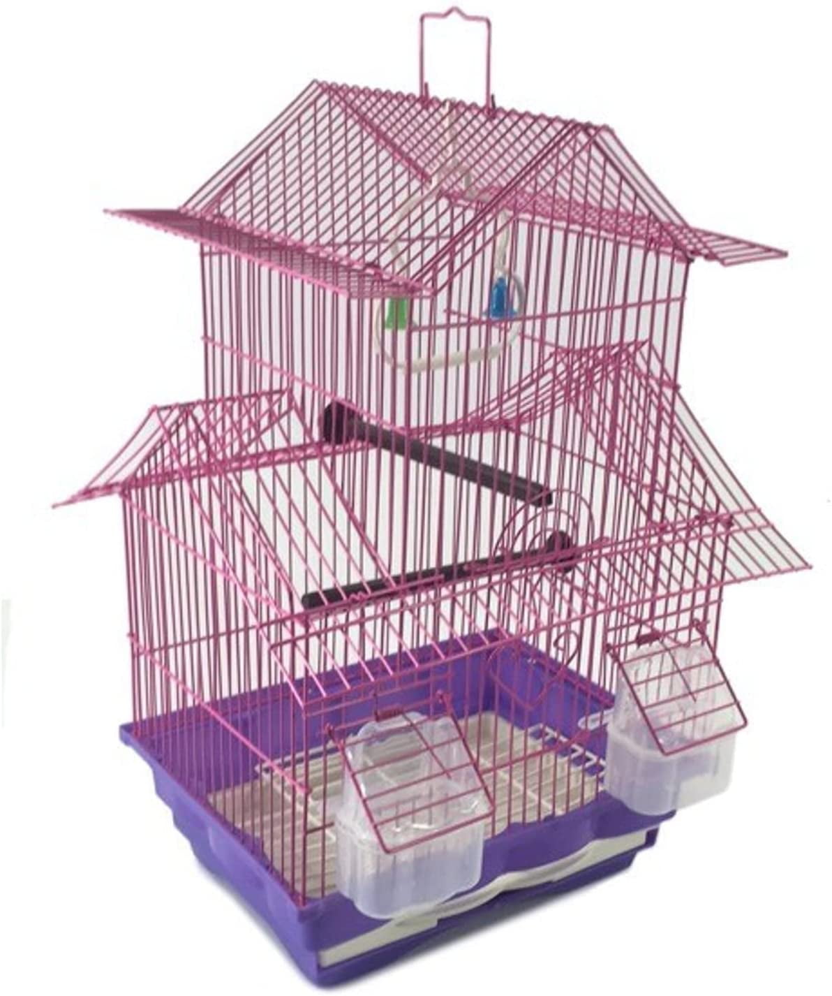 Pink 18-inch Medium Parakeet Wire Bird Cage for Budgie Parakeets ...