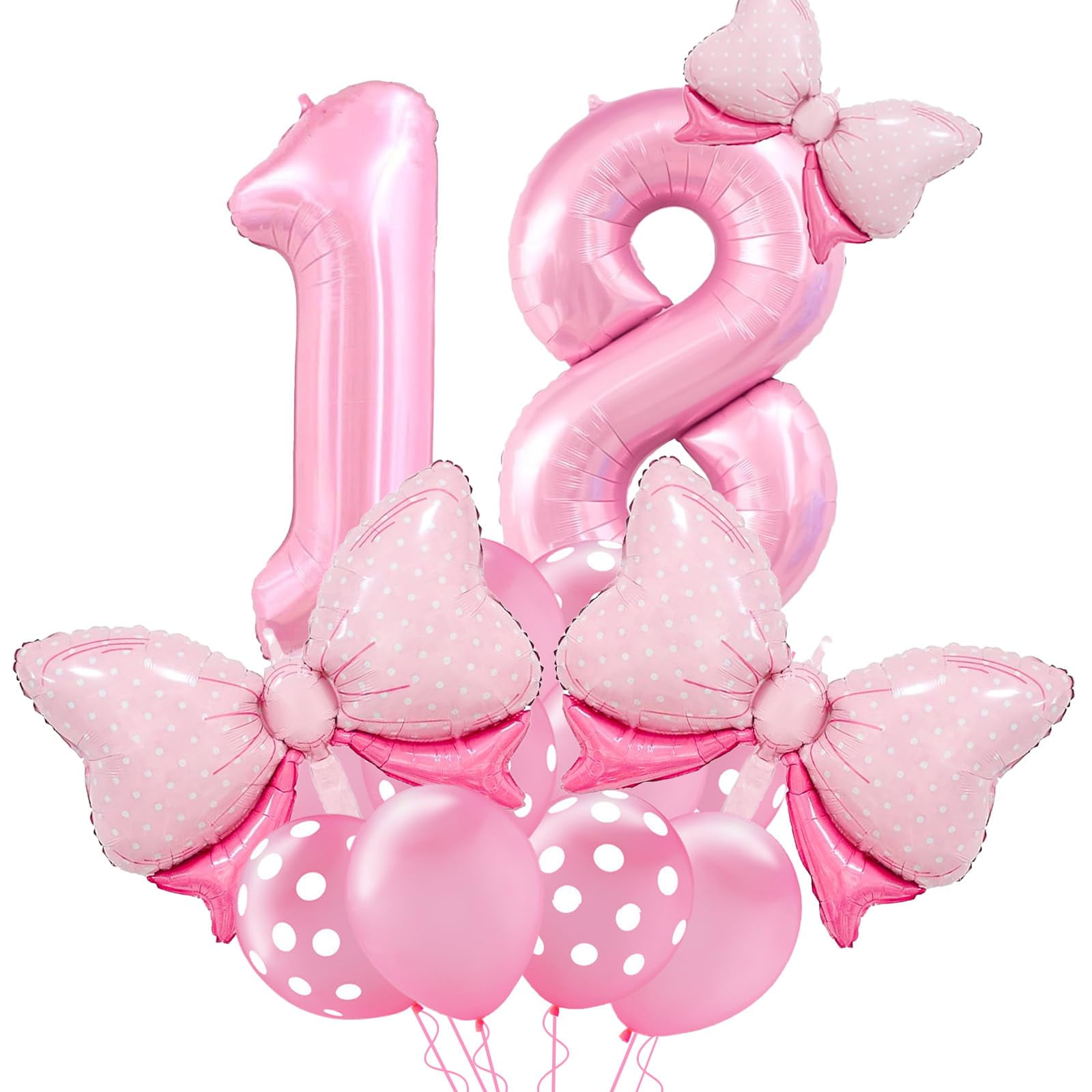 Pink 18th Birthday Decorations for Girls, ZLK1 Bow Balloons, 18 Balloon ...