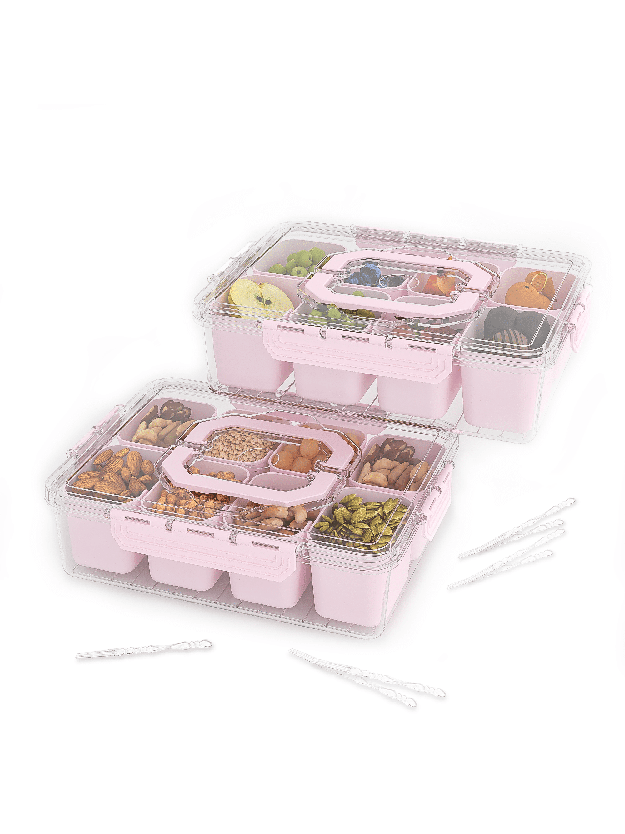 Pink-2-Pack 8-Compartment Divided Serving Trays with Handles - 13" x 10 ...