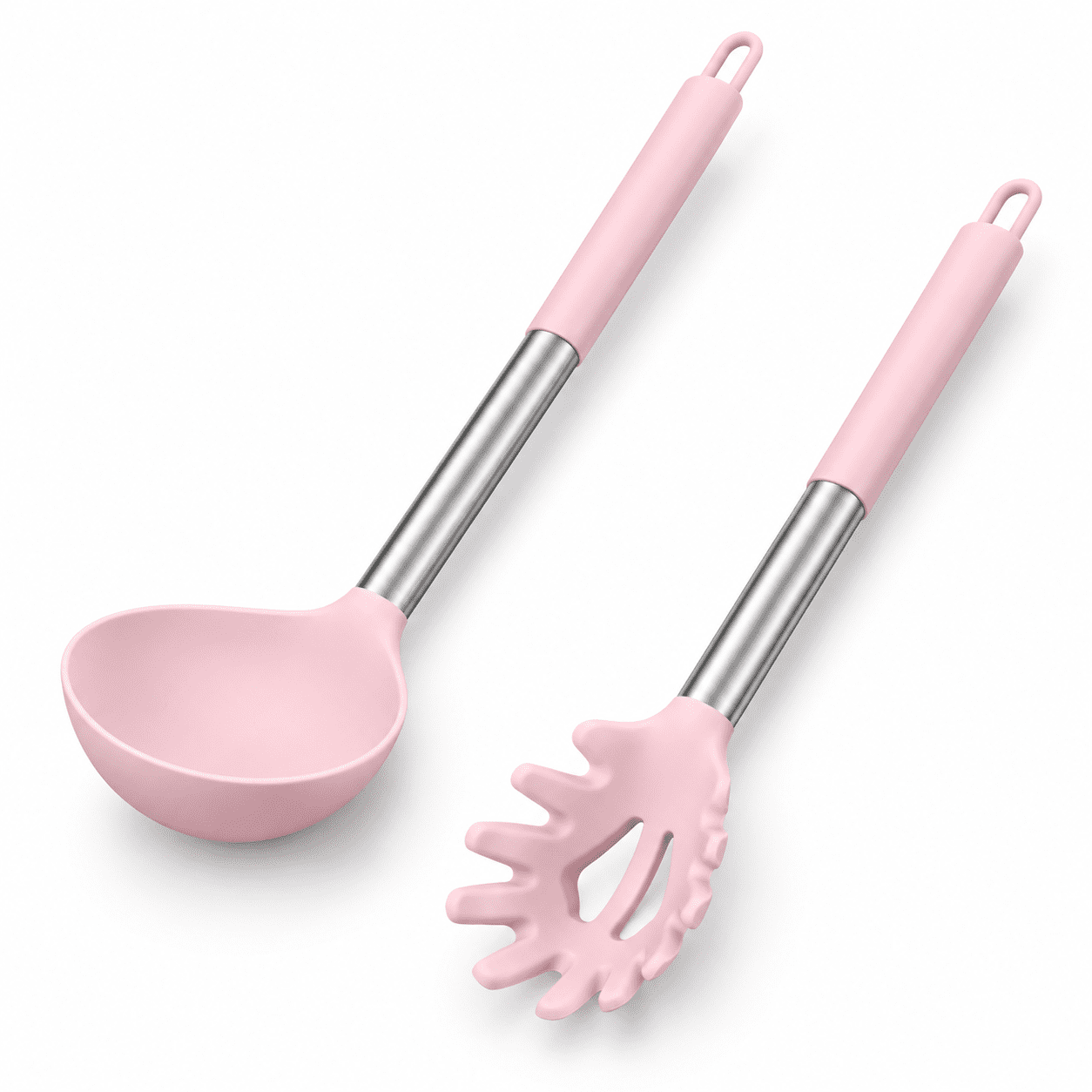 Pink 2-Pack Silicone Soup Ladle and Pasta Spoon Kitchen Utensil Set ...
