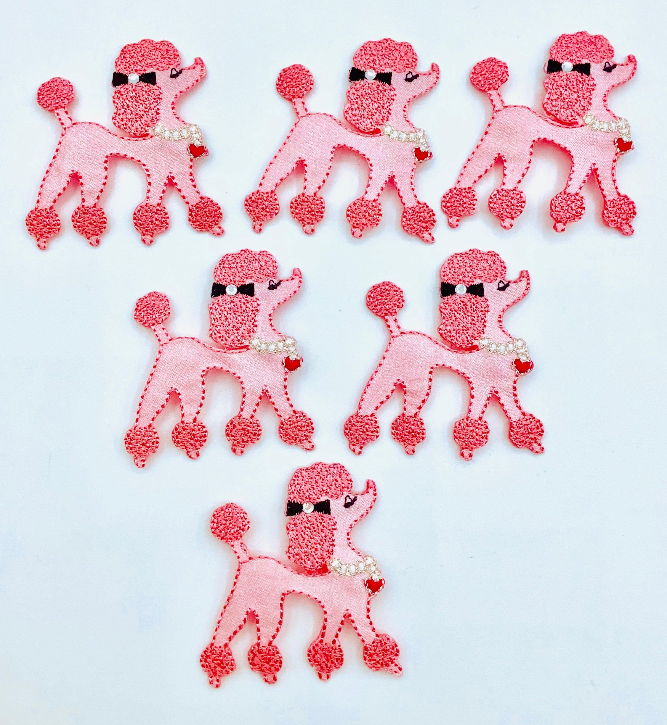 Pink (2" X 2") Satin Embroidered Poodle with Rhinestone Bow Heat Seal ...