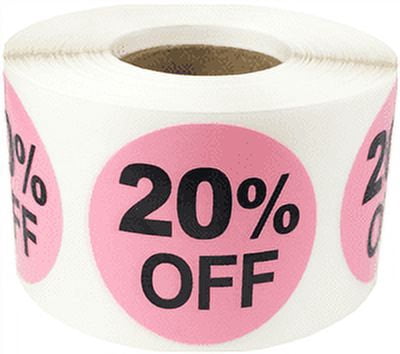 Pink 20% Percent Off Stickers for Retail, 1.5 Inch Round, 500 Labels on ...