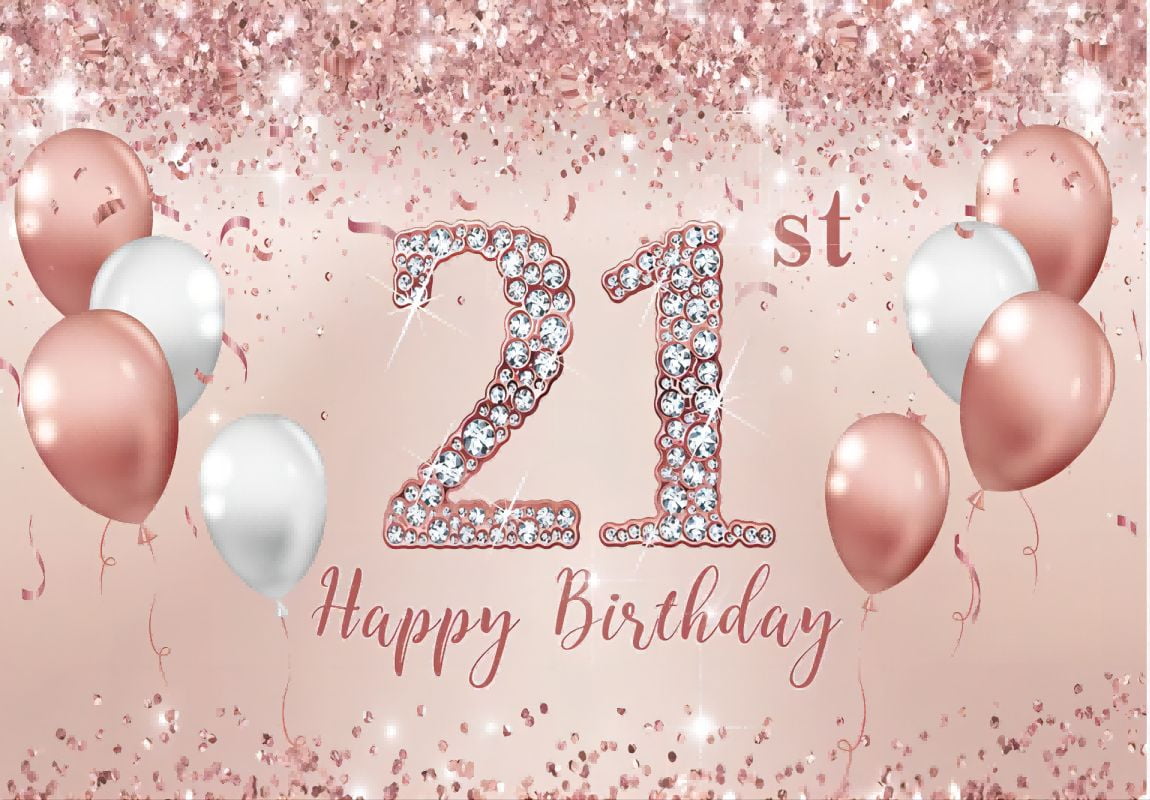 Pink 21st Birthday Backdrop Happy 21st Birthday Banner 21st Birthday Party Background rations ...