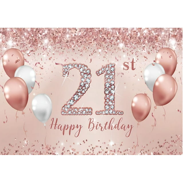 Pink 21st Birthday Backdrop Happy 21st Birthday Banner 21st Birthday ...