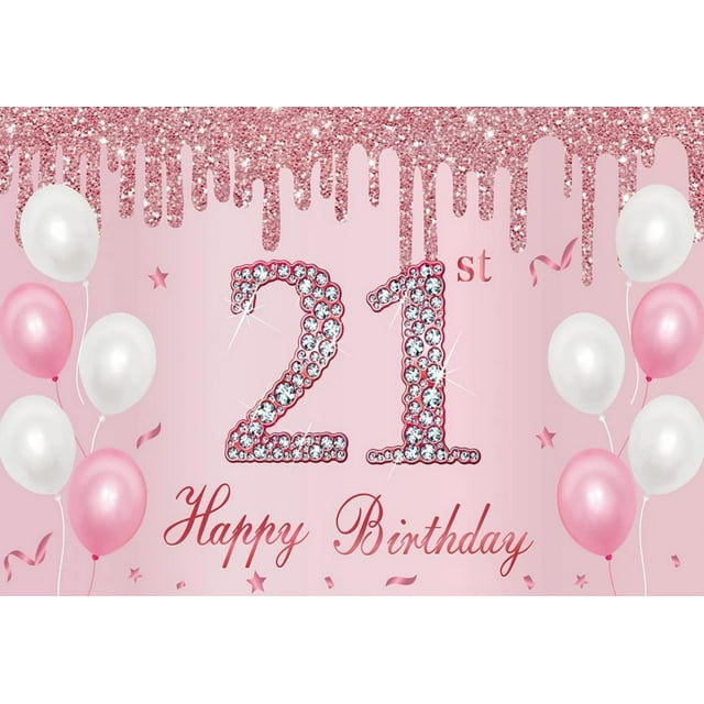 Pink 21st Birthday Backdrop Happy 21st Birthday Banner 21st Birthday ...