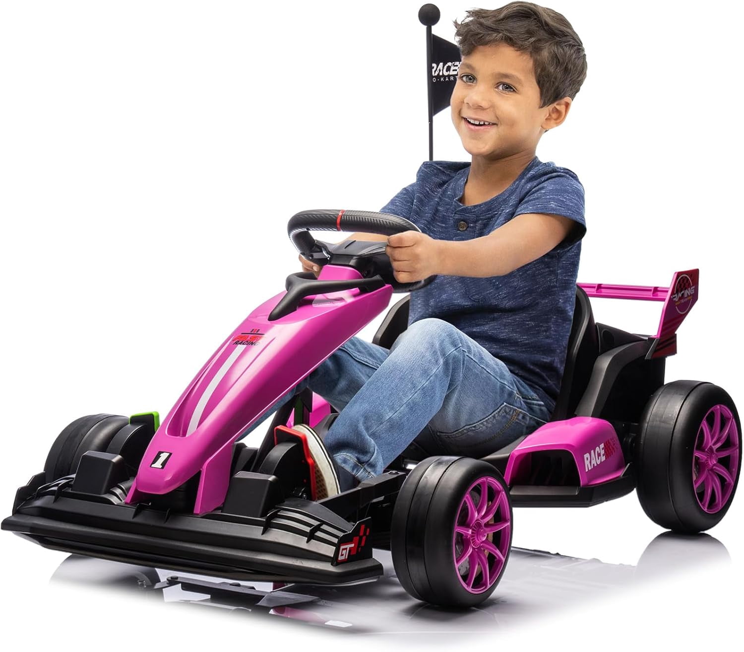 Pink 24V Electric Go Kart For Kids Ages 6 To 12 With 300W Motors ...
