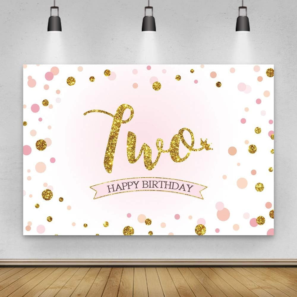 Pink 2nd Birthday Backdrop 2 years old Backdrops for Girls Gold Spots ...