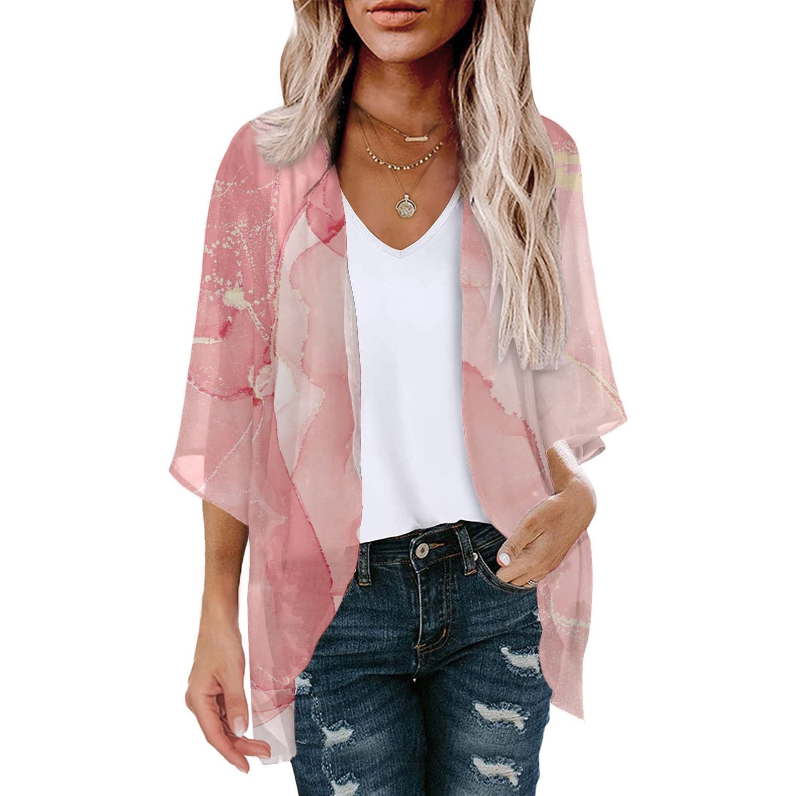 Pink 3/4 Sleeve Cardigan for Women Dressy,Kimono Cardigans for Women ...