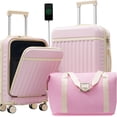Pink 3-Piece Hardside Luggage Set with USB Port, Front Opening ...