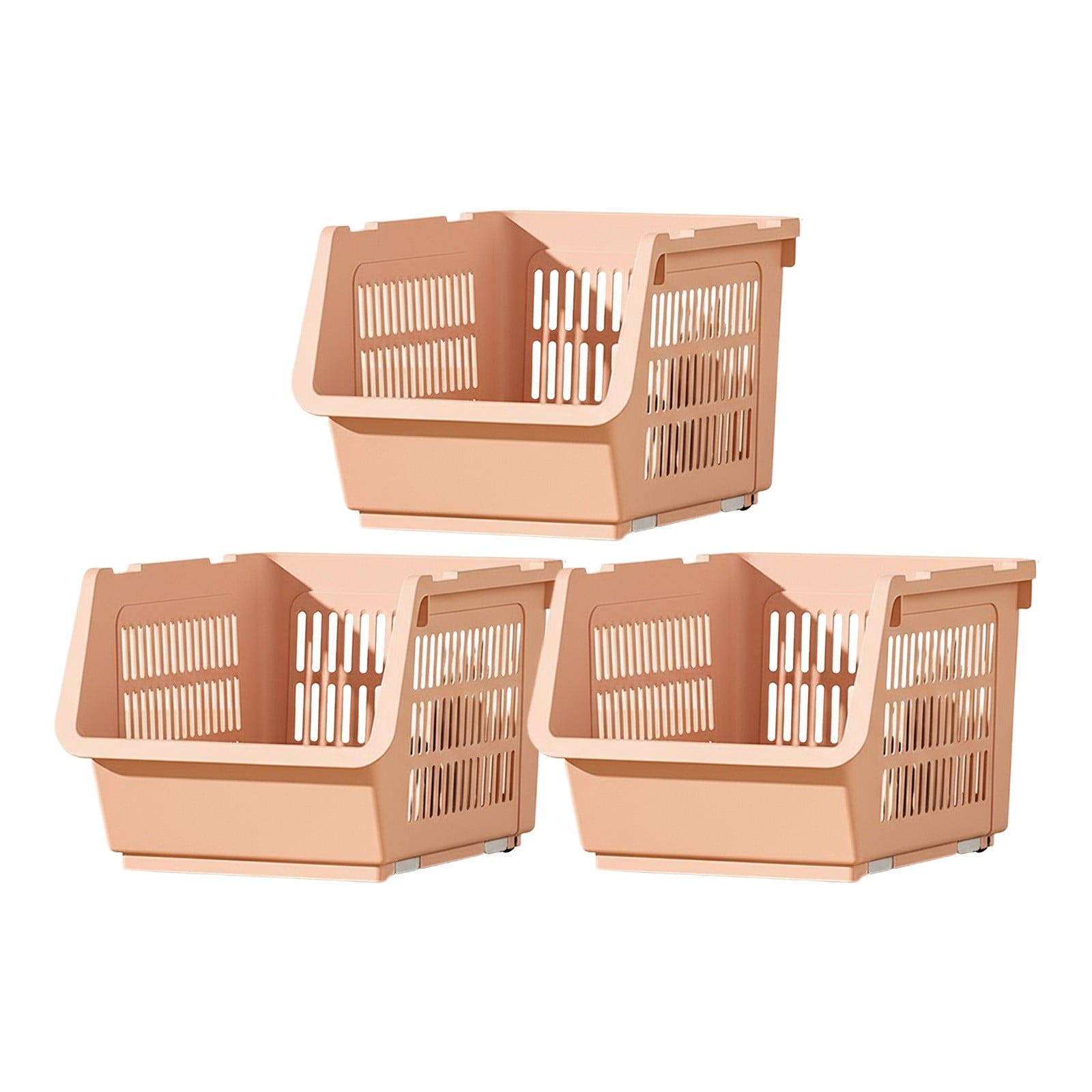 Pink 3-Tier Stackable Storage Basket With Wheels, Abs Material, Pink ...