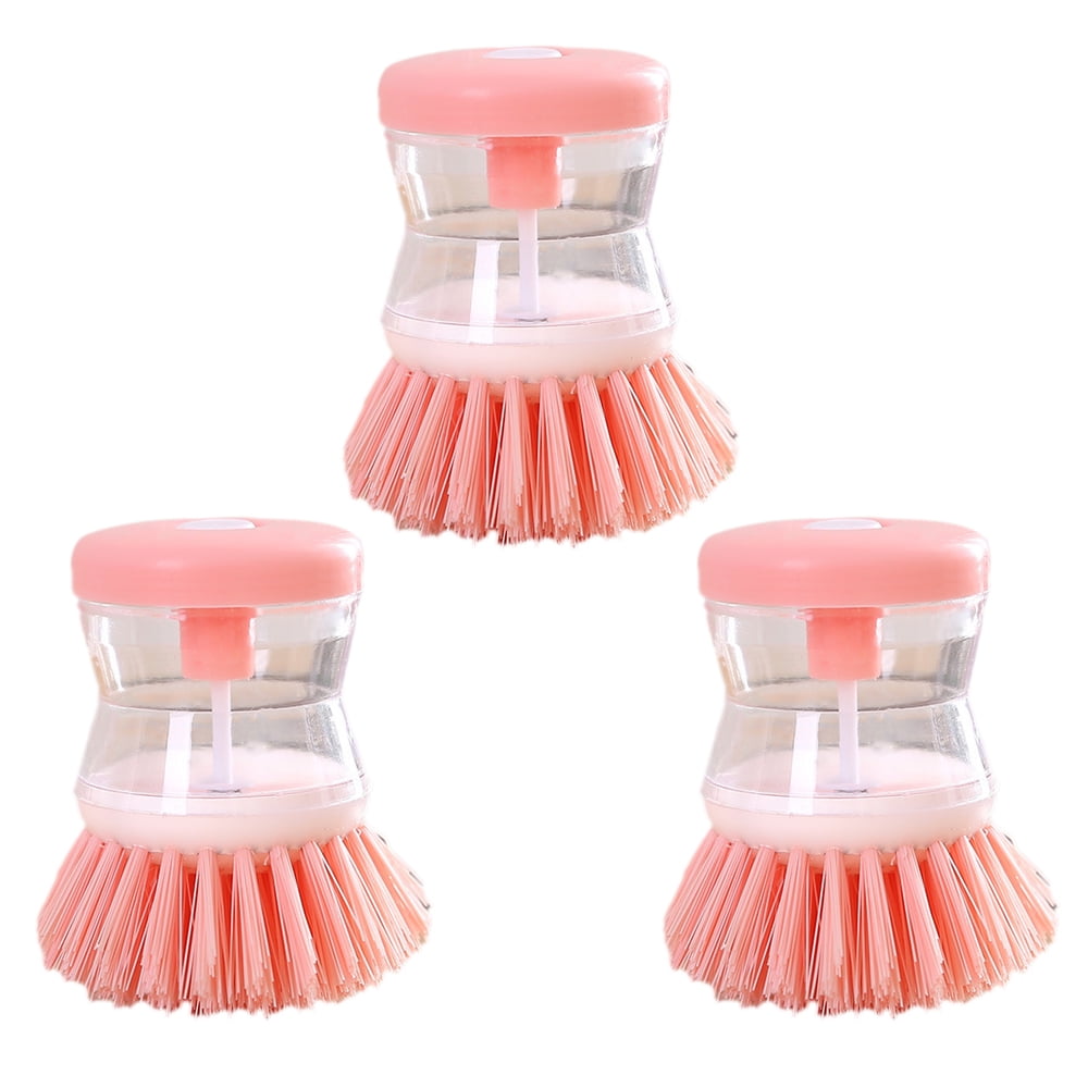 Pink 3-piece liquid-filled washing pot brush, press type automatic ...