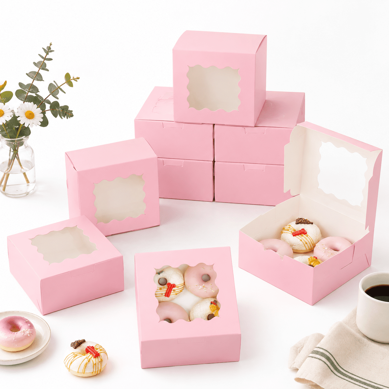 Pink 30-Pack 6x6x3 Inch Bakery Boxes with Clear Window for Baked Goods ...